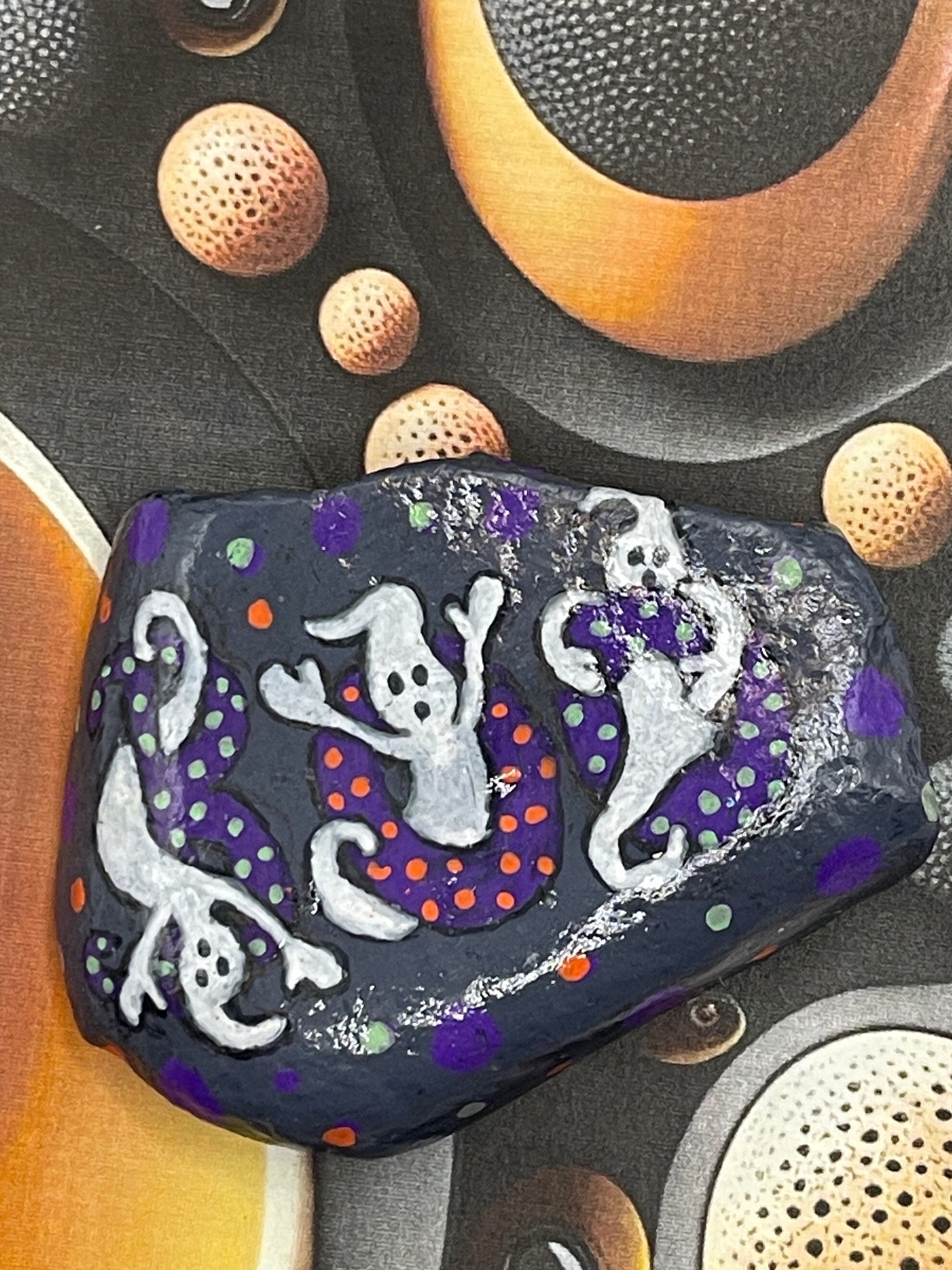 Hand Painted "boo" Rock With Whimsical Ghosts, Cute Halloween Painted ...