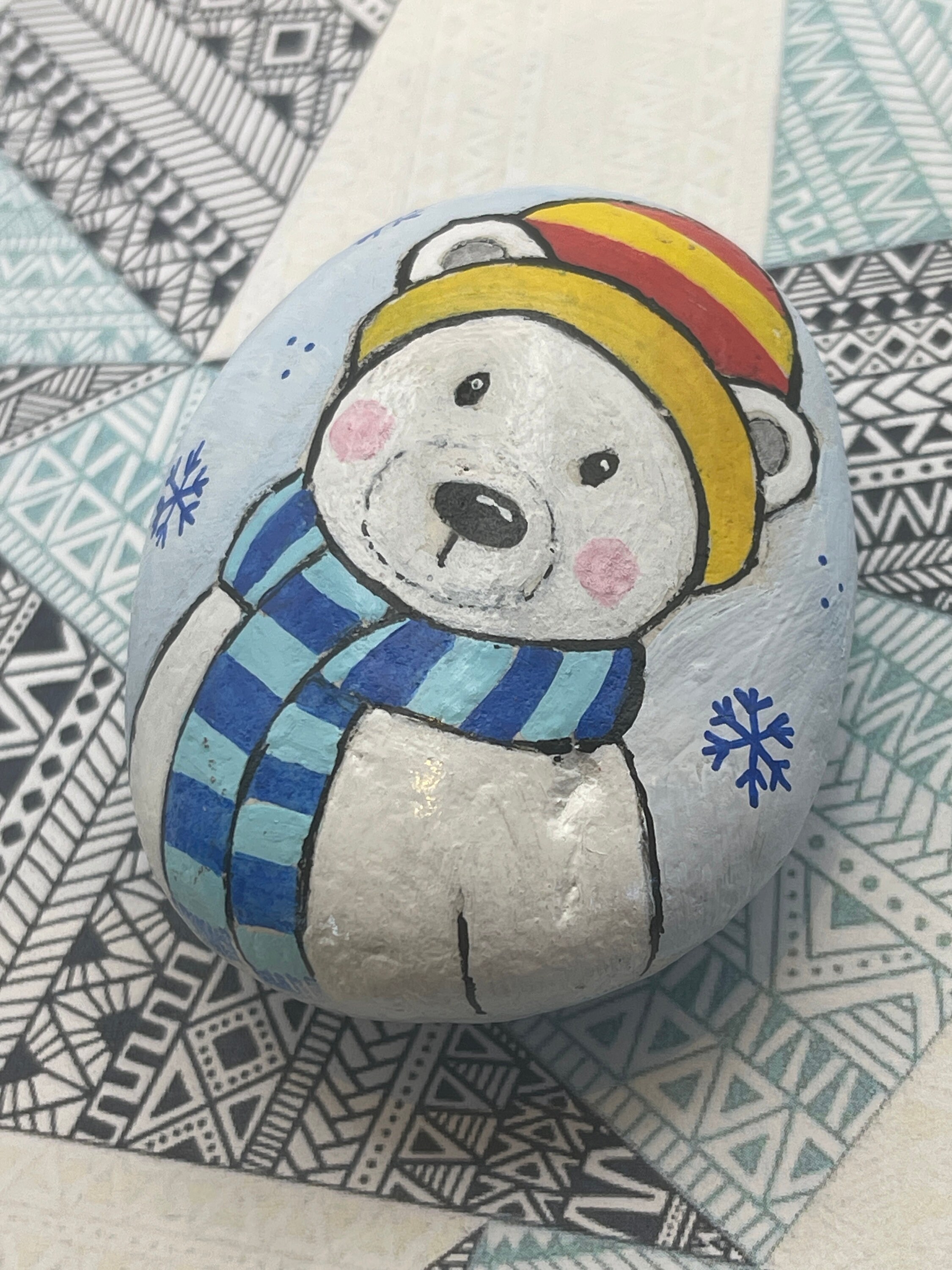 Polar Bear Wearing Scarf and Snow Hat, Christmas Gift, Winter Hand ...