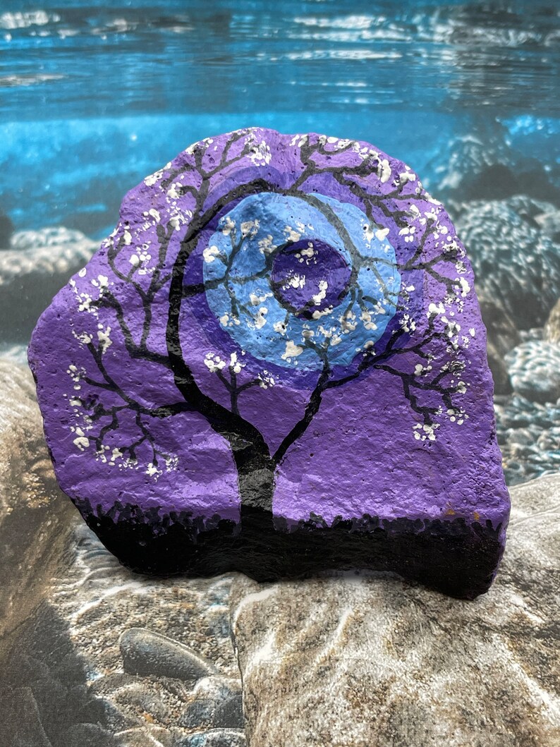 Silhouette Tree With Moon, Rock Painting, Stone Art - Etsy