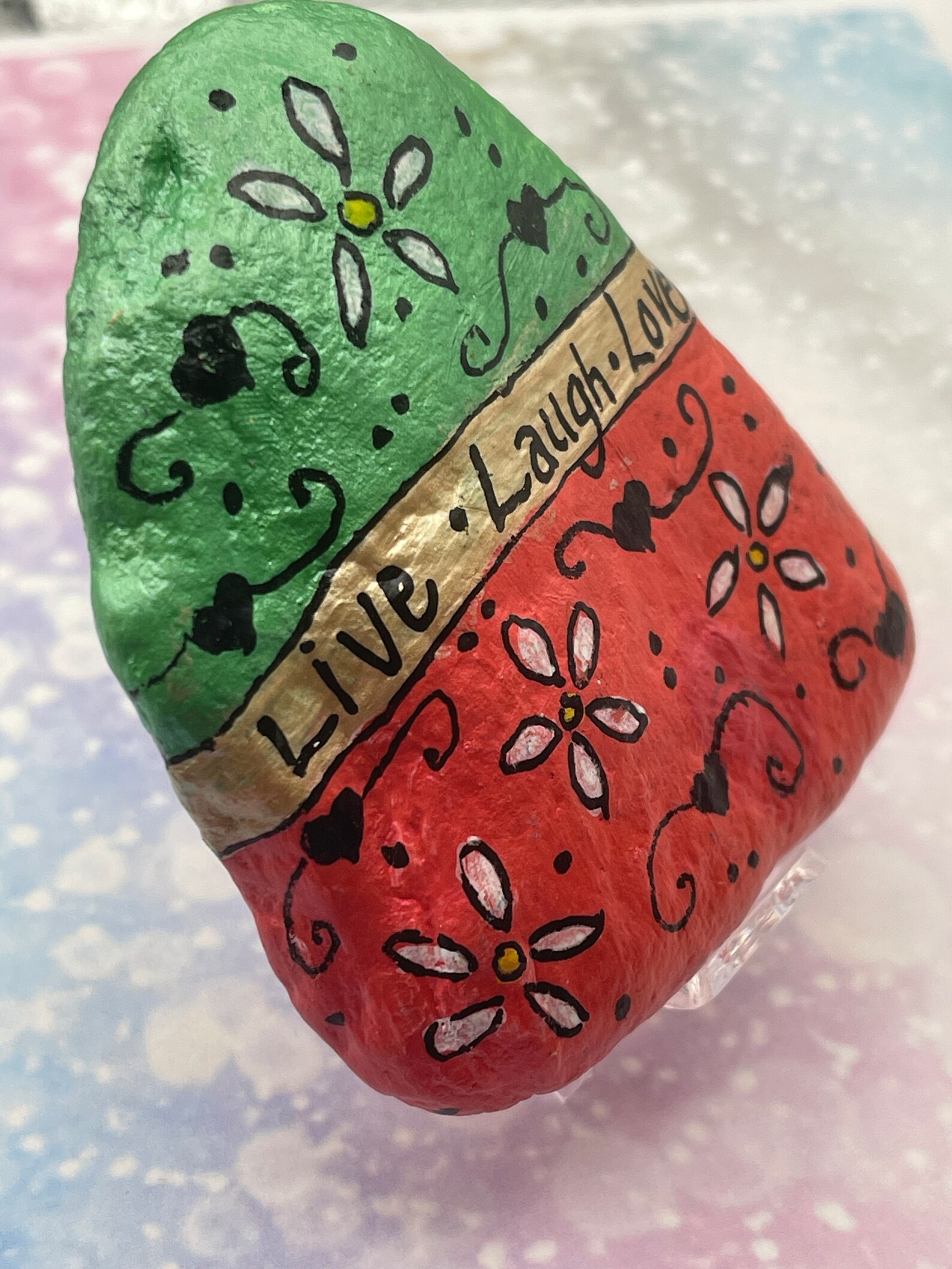 Live Laugh Love, Metallic Painted Rock, Inspirational, Stone Art ...