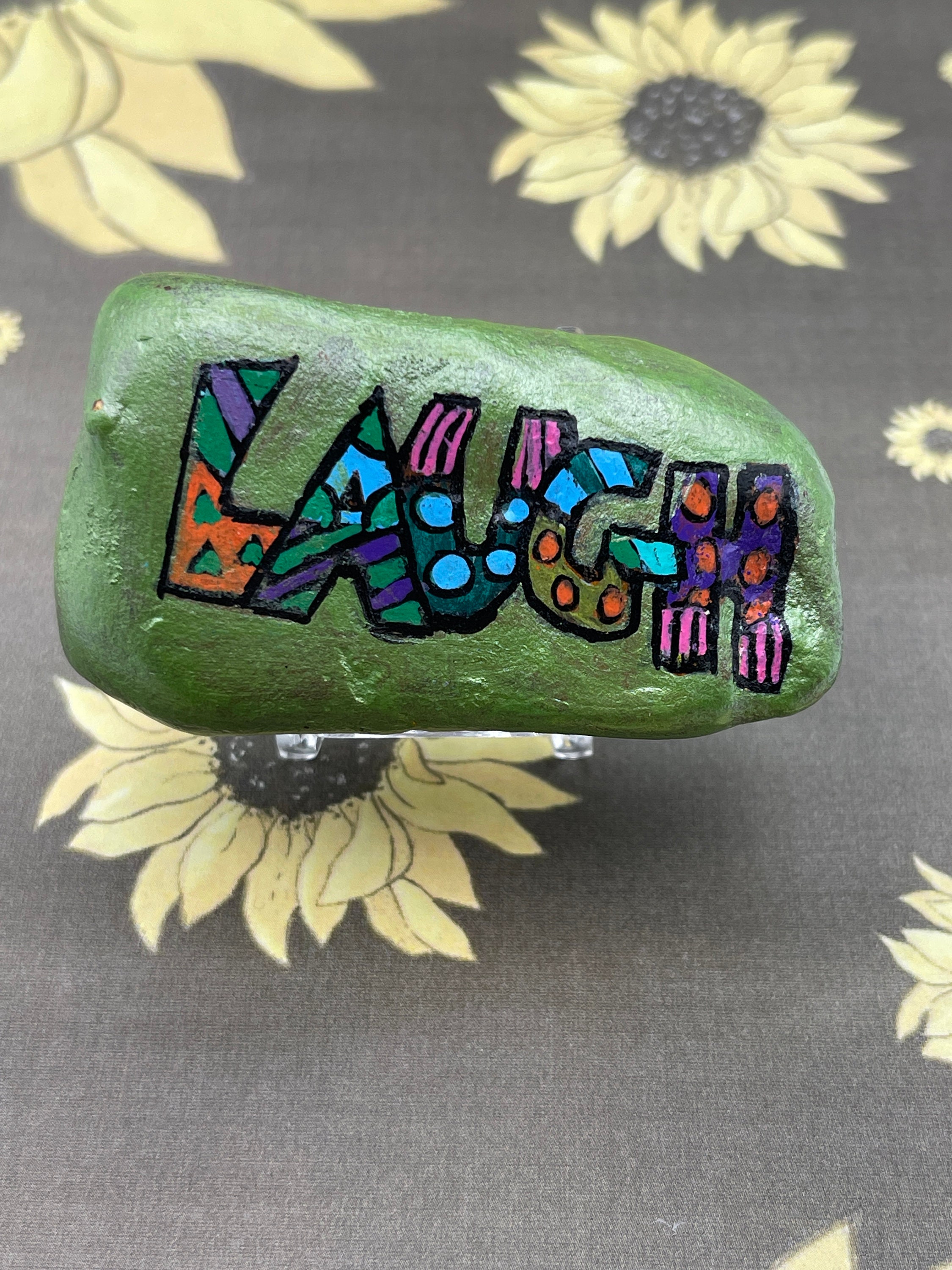 Laugh, Metallic Hand Painted Rock, Positivity Pebble, Stone Art, Sealed ...