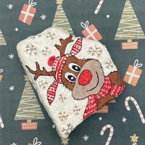 Christmas Reindeer Rudolph Wearing Hat and Scarf, Painted Rock, Holiday ...