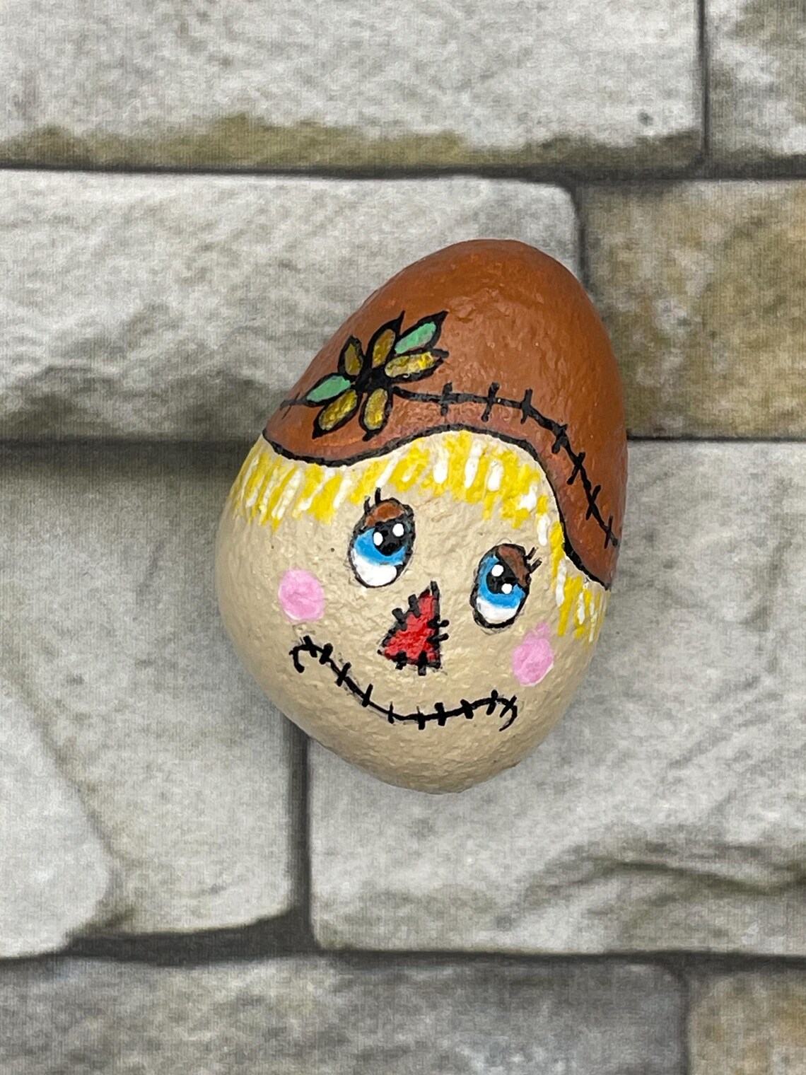 Cute Scarecrow, Fall Decor, Thanksgiving Art, Hand Painted Rock, Pebble ...