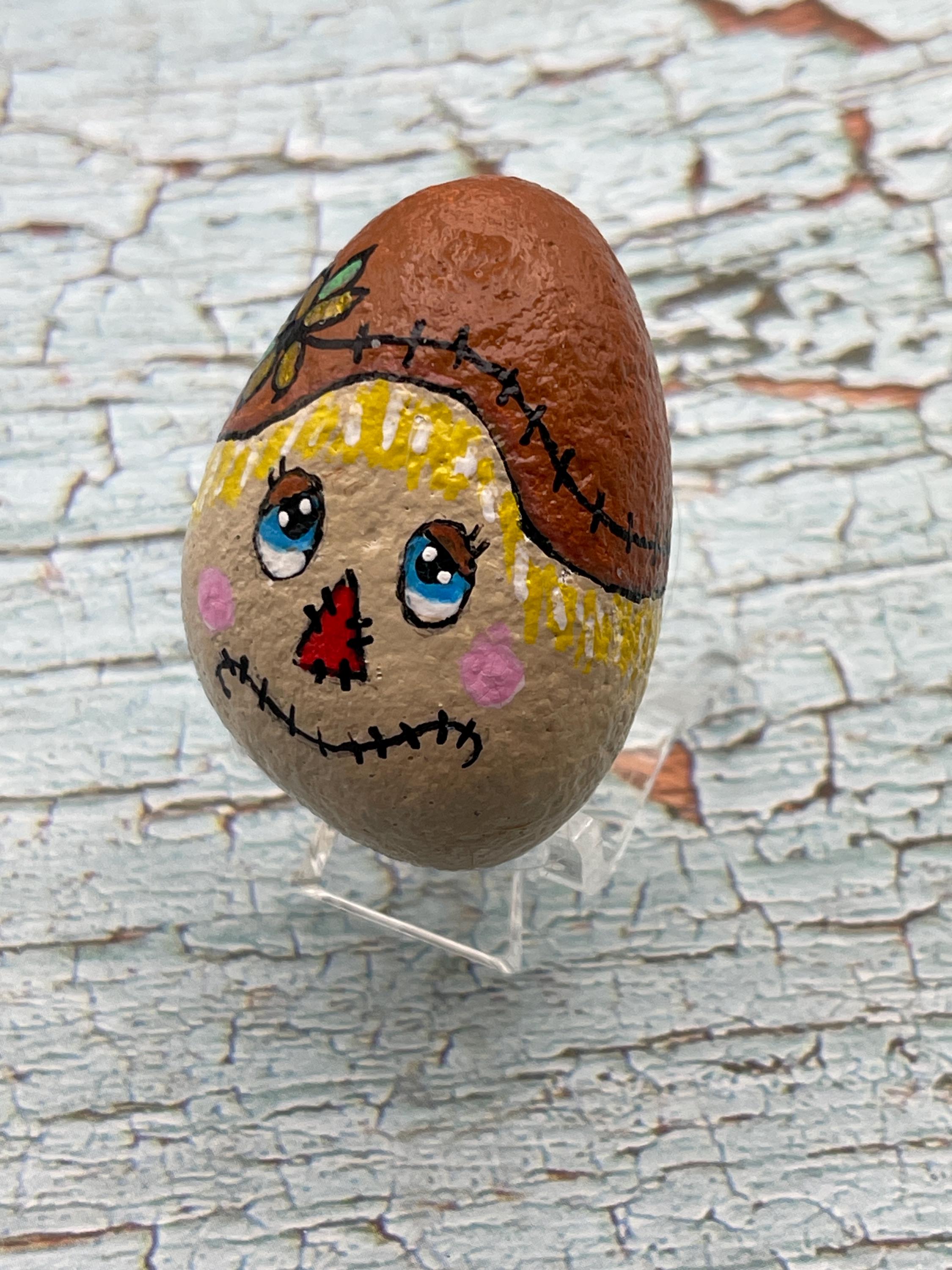 Cute Scarecrow, Fall Decor, Thanksgiving Art, Hand Painted Rock, Pebble ...