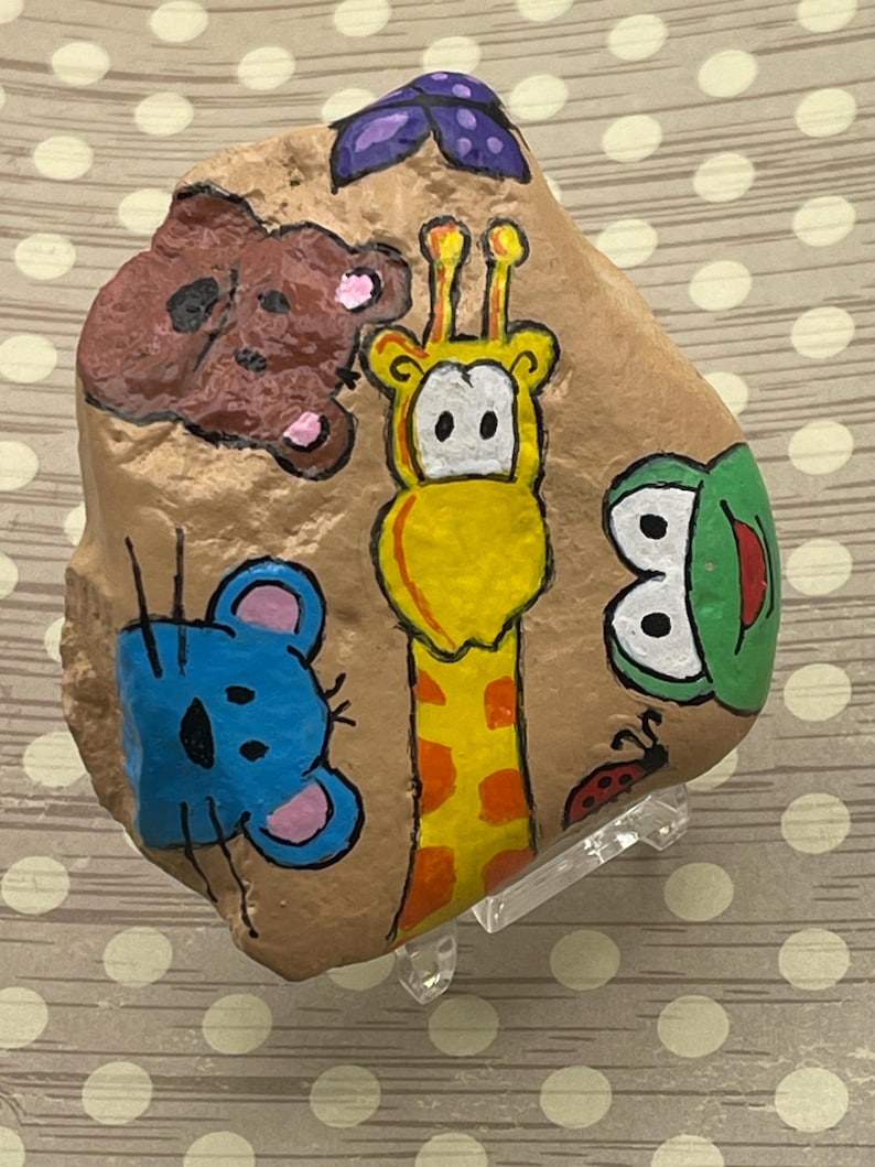 Cute Frog Bear Mouse Giraffe Ladybug Butterfly Animal Art, Painted Rock ...