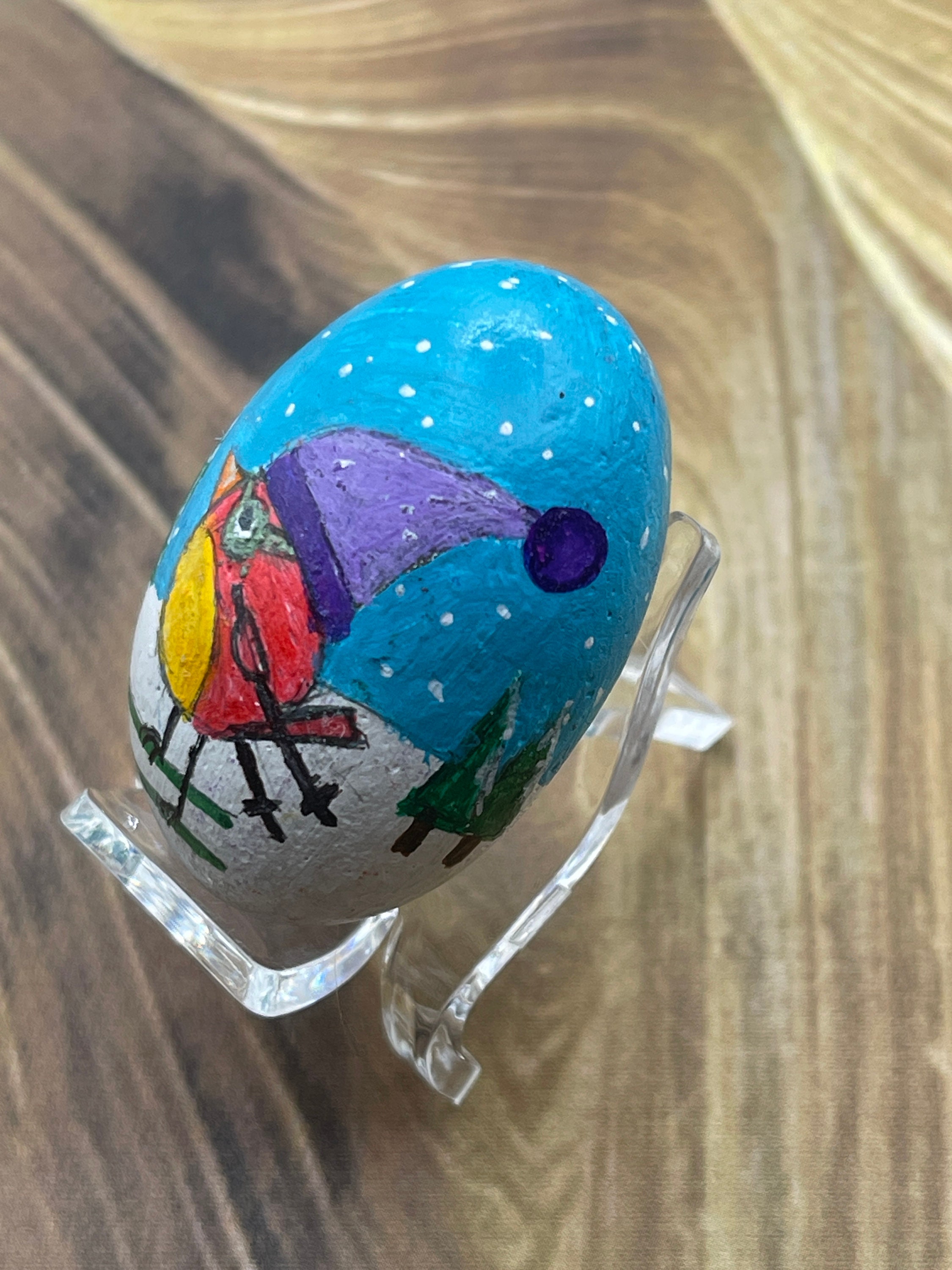 Whimsical Winter Snow Bird Skiing, Painted Pebble Artwork, Stone Rock ...