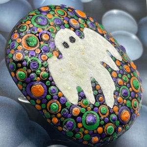 Glow in the Dark Ghost Hand Painted Rock, Halloween Dot Art, Spooky ...
