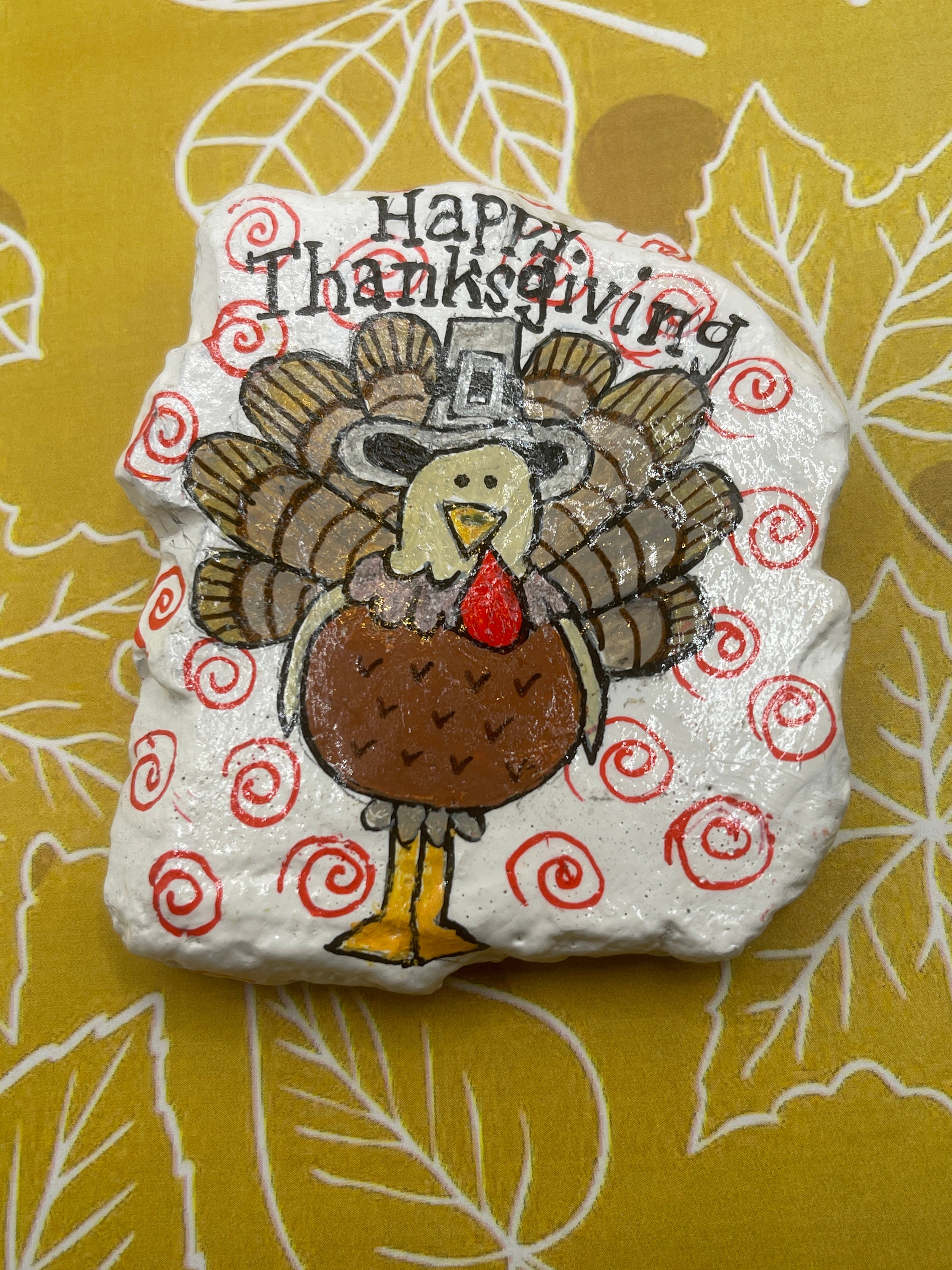 Happy Thanksgiving Turkey Pilgrim, Fall Decoration, Hand Painted Rock ...