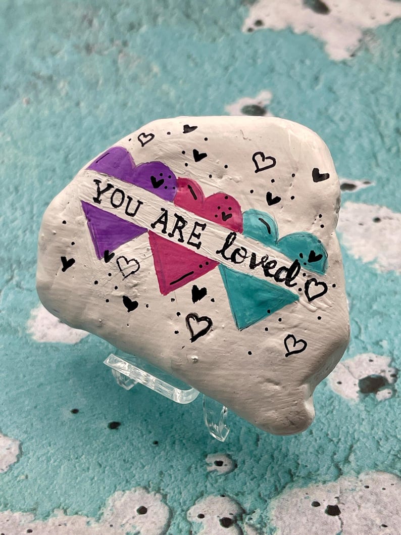 You Are Loved Overlapping Hearts, Unique Valentine Gift, Painted Rock ...