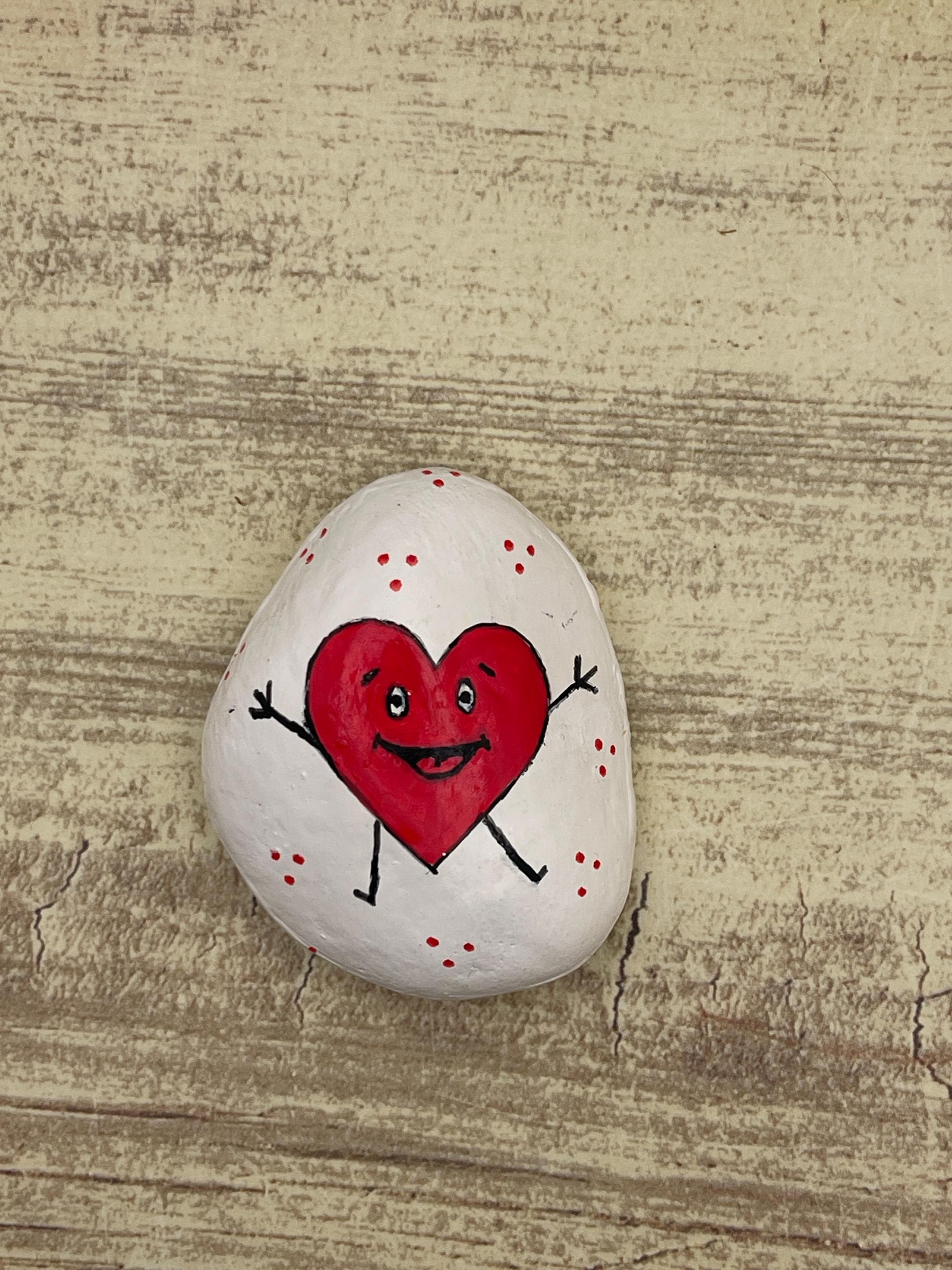 Whimsical Smiling Red Heart, Hugs, Valentine Decor, Painted Rock, Stone ...