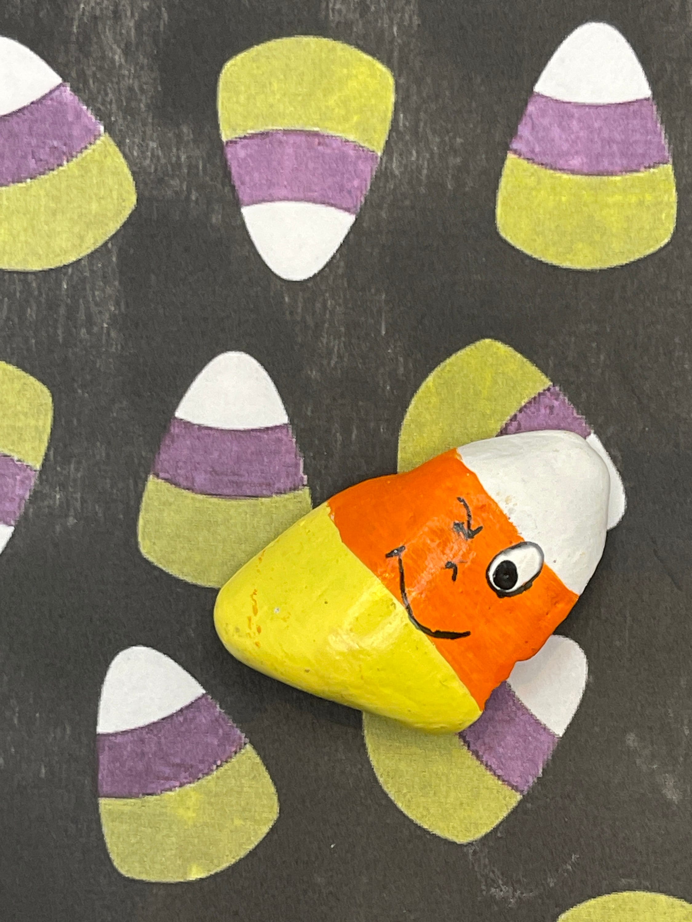 Cartoon Face Winking Candy Corn, Hand Painted Rock, Fall Art, Halloween ...