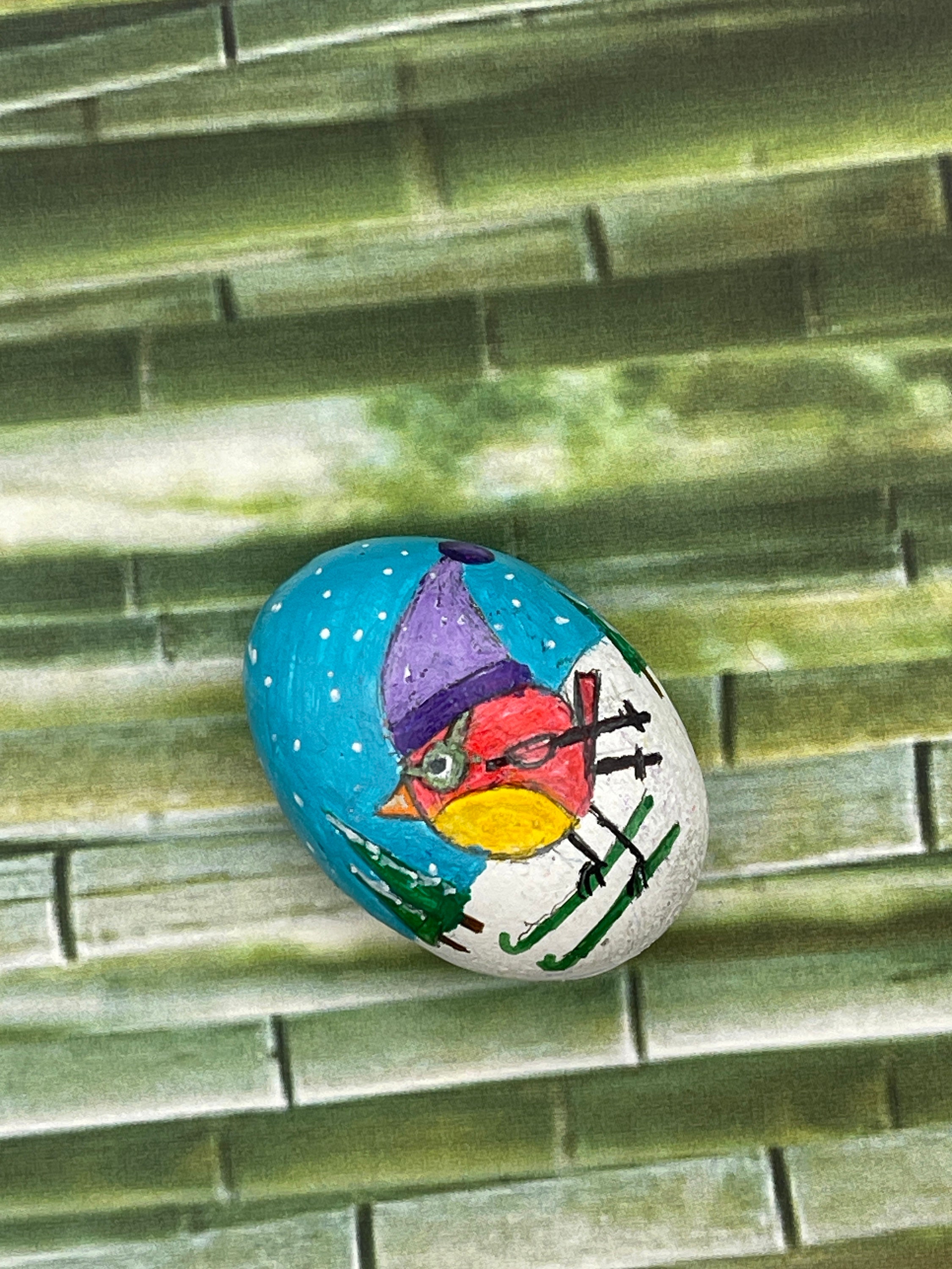 Whimsical Winter Snow Bird Skiing, Painted Pebble Artwork, Stone Rock ...