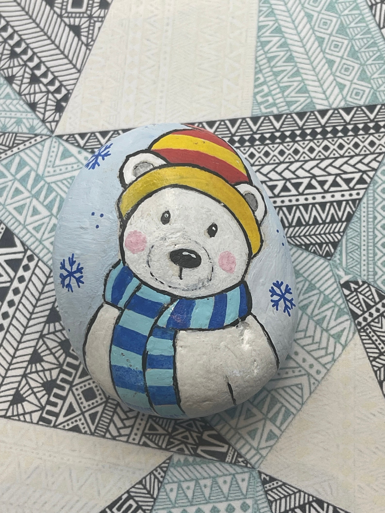 Polar Bear Wearing Scarf and Snow Hat, Christmas Gift, Winter Hand ...