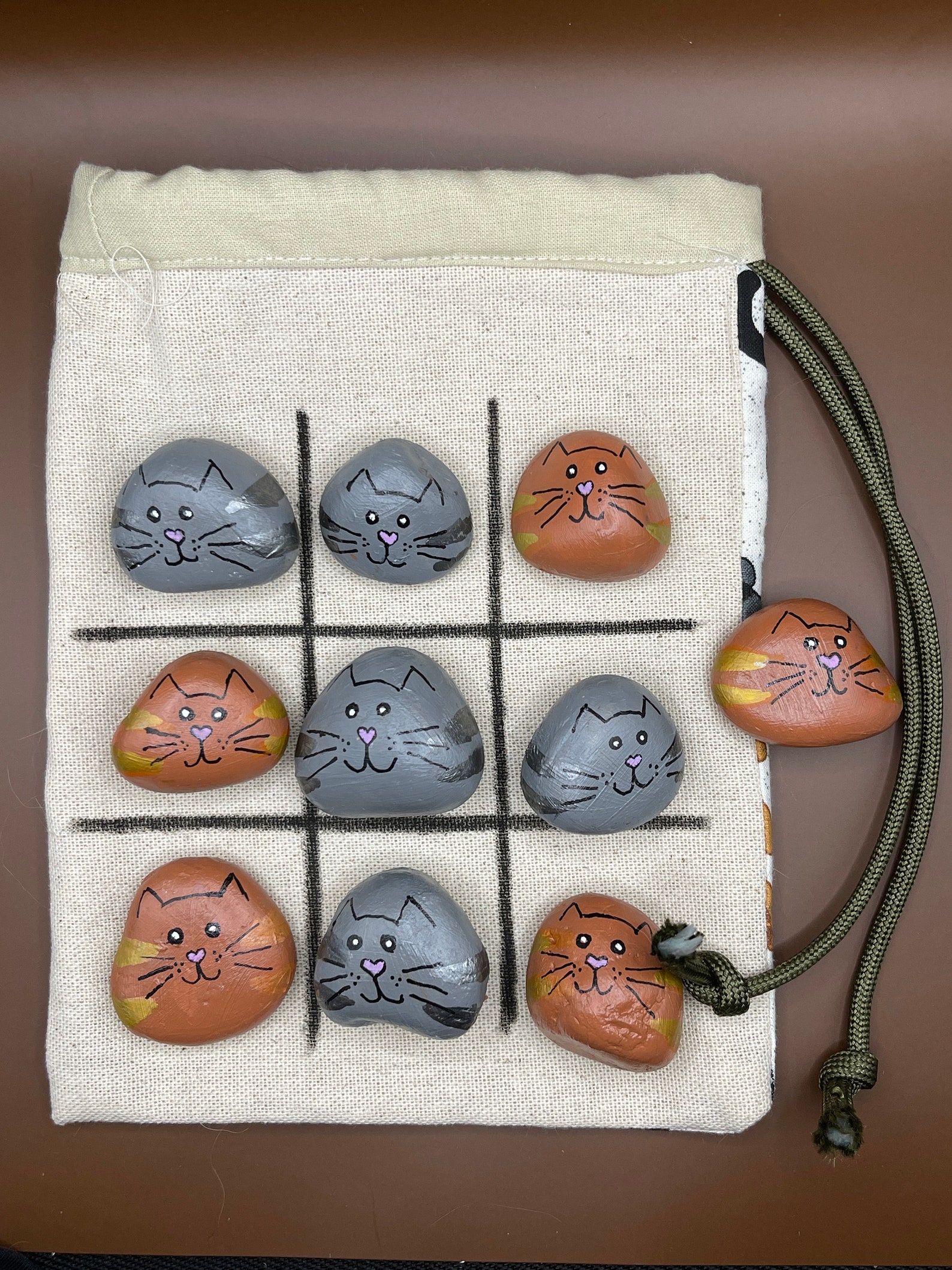 Cat Tic Tac Toe Painted Pebble Board Game, Kids Gift Set, Travel Game ...
