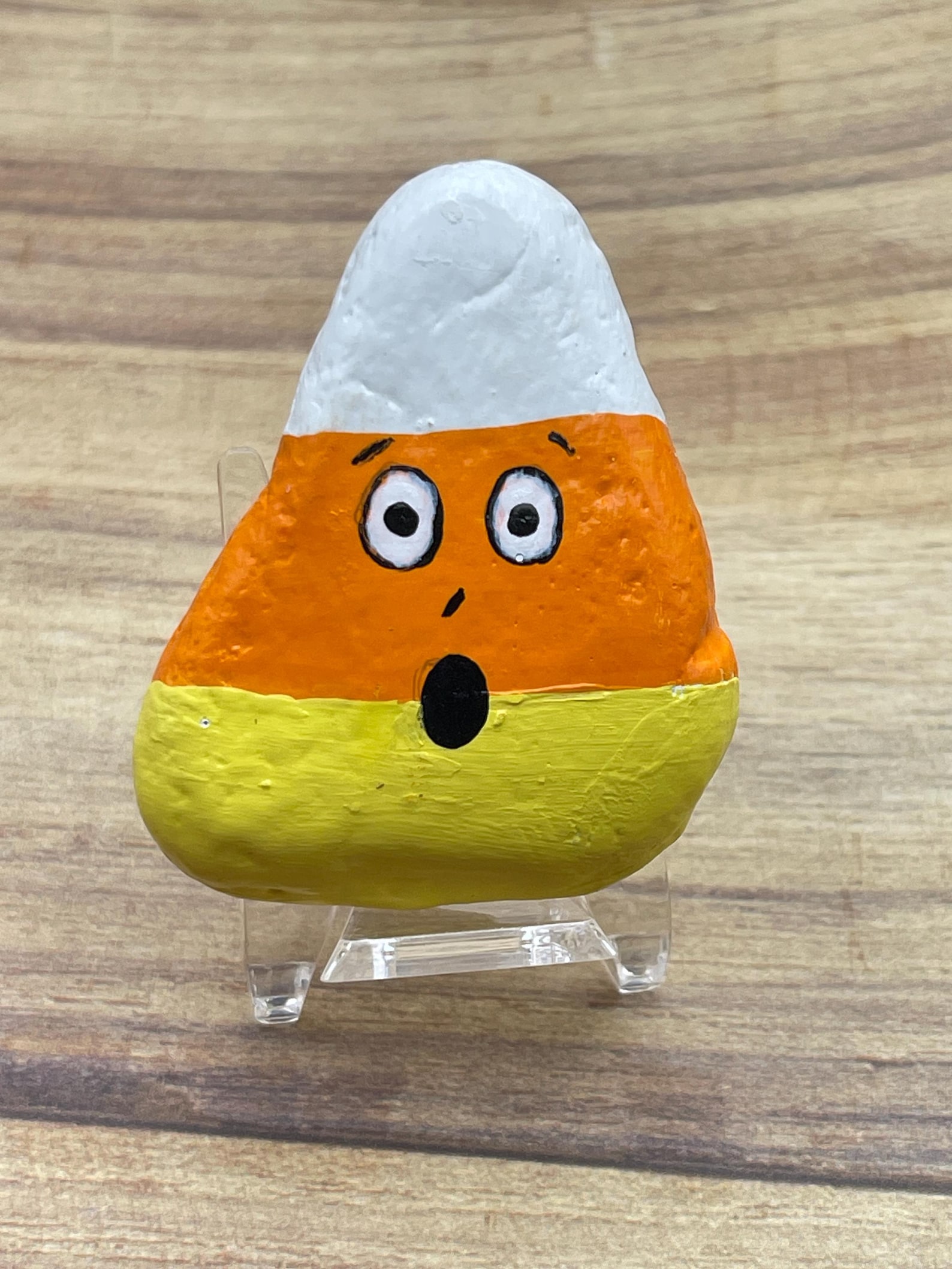 Cartoon Surprised Face Candy Corn, Hand Painted Halloween Rock ...