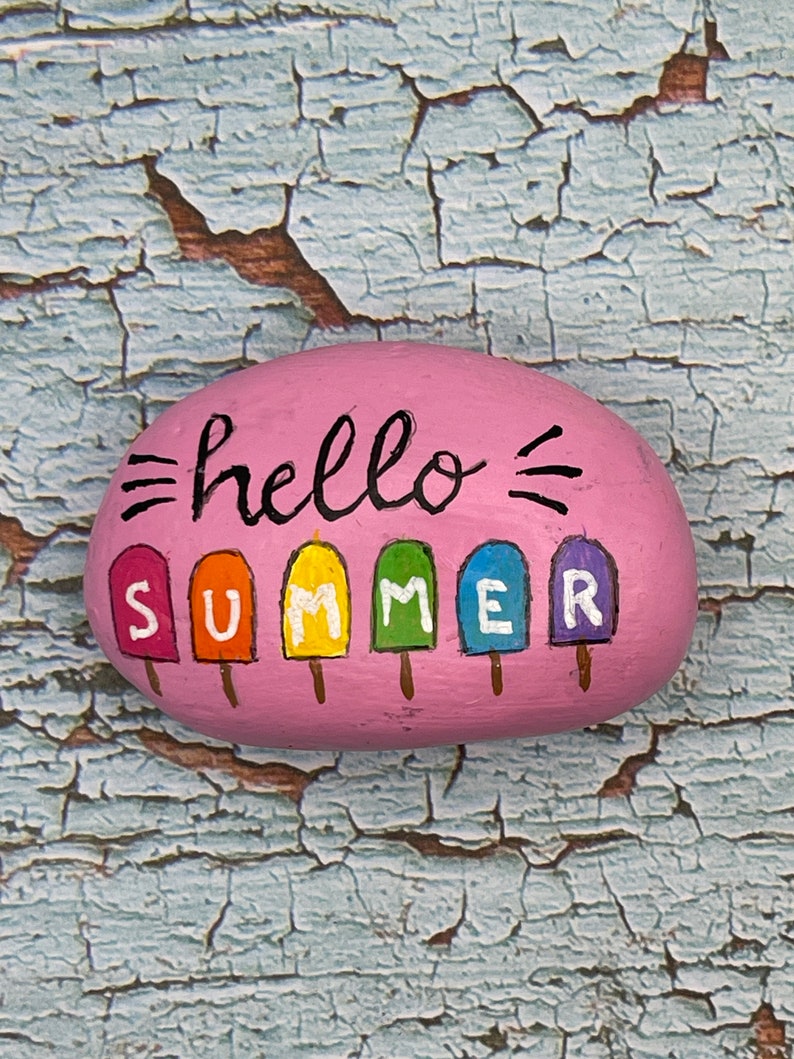 Hello Summer on Rainbow Popsicles, Painted Rock, Stone Painting Art - Etsy