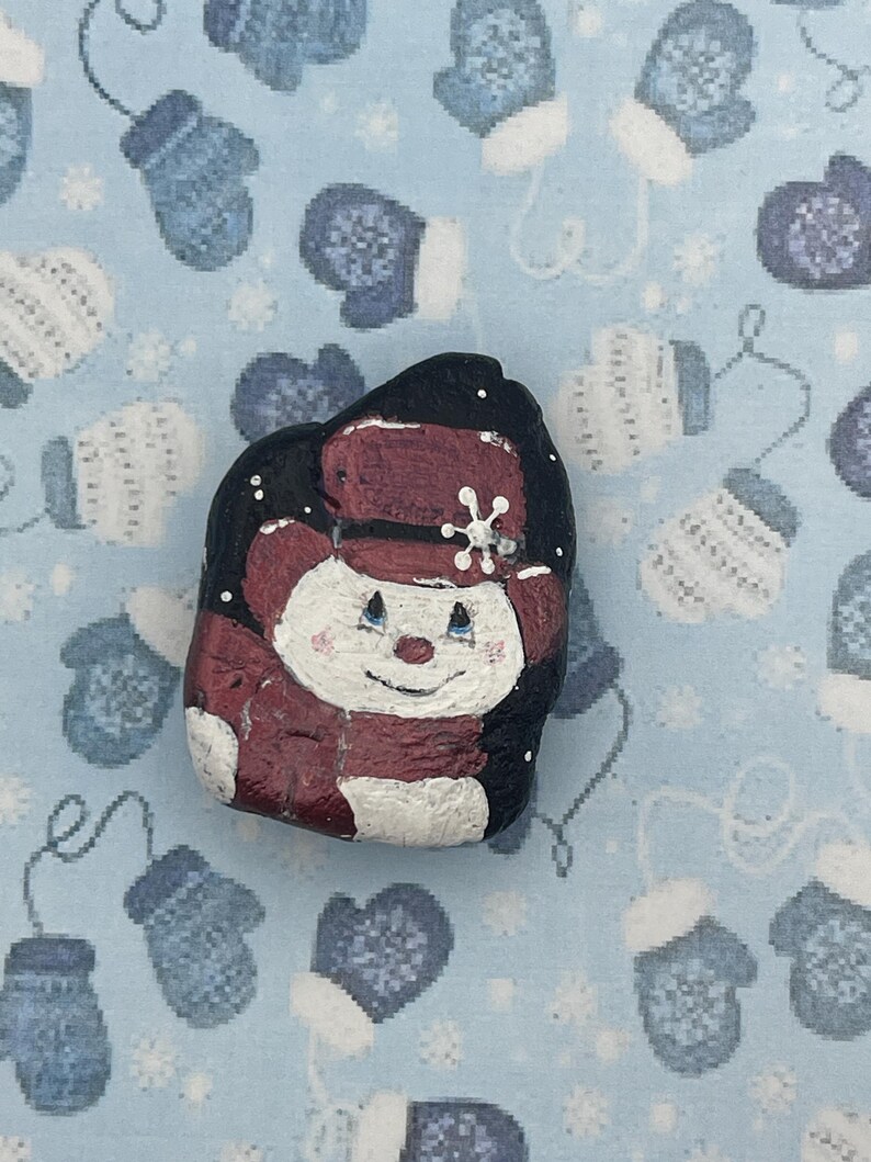 Snowman With Button Nose and Burgundy Top Hat and Scarf, Winter Painted ...