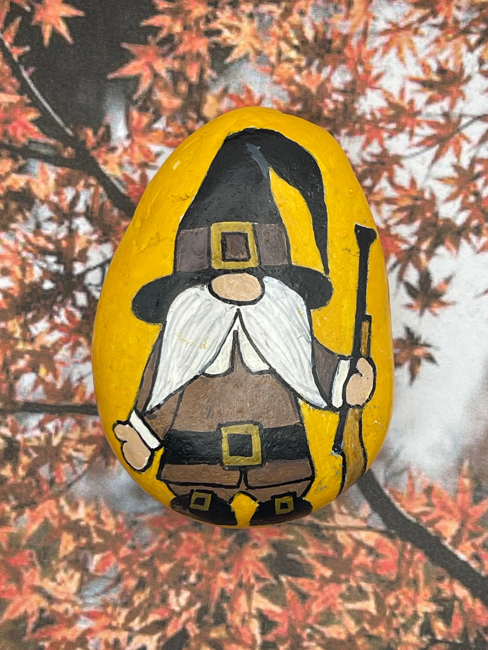 Thanksgiving Pilgrim Gnome, Hand Painted Rock, Autumn Stone Art, Fall ...