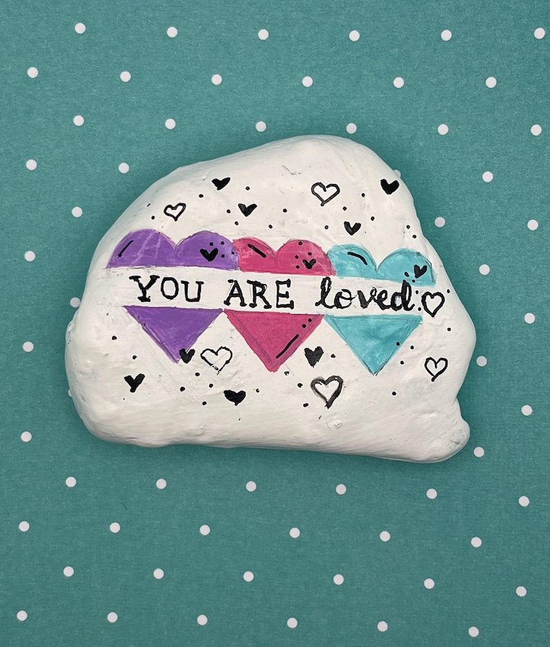 You Are Loved Overlapping Hearts, Unique Valentine Gift, Painted Rock ...