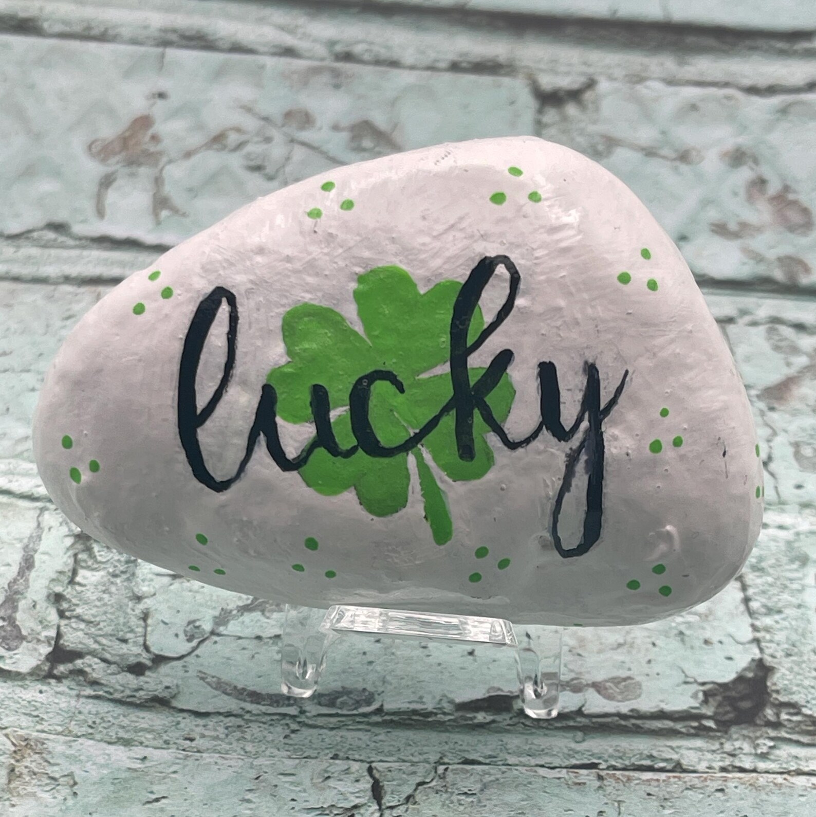 Lucky Rock With Four Leaf Clover, St. Patrick's Day Decor, Unique Irish ...
