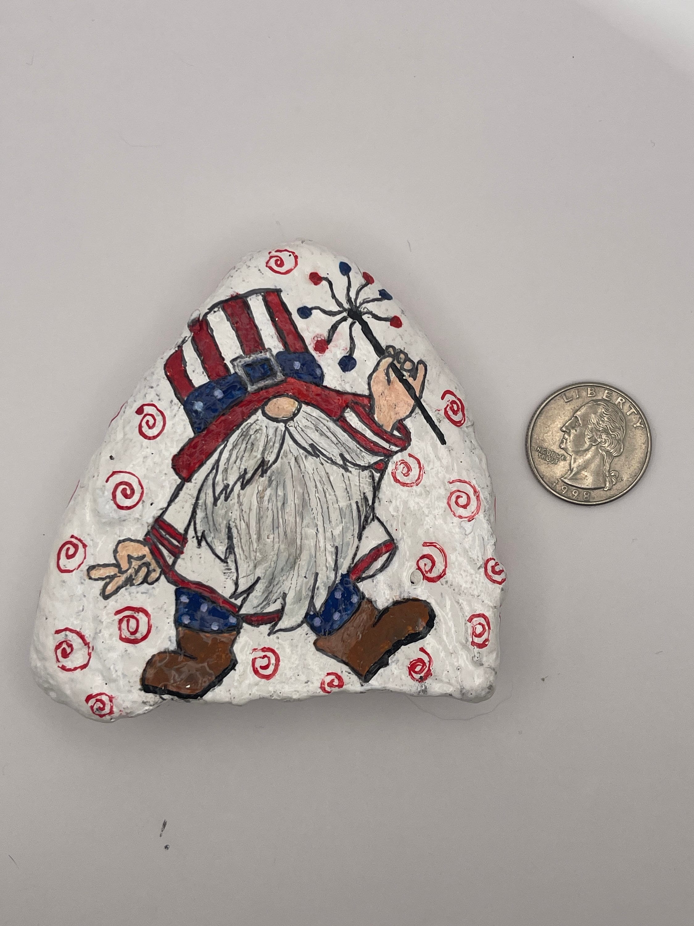 Peace Gnome With Pinwheel, American Flag Painted Rock, Fourth of July ...