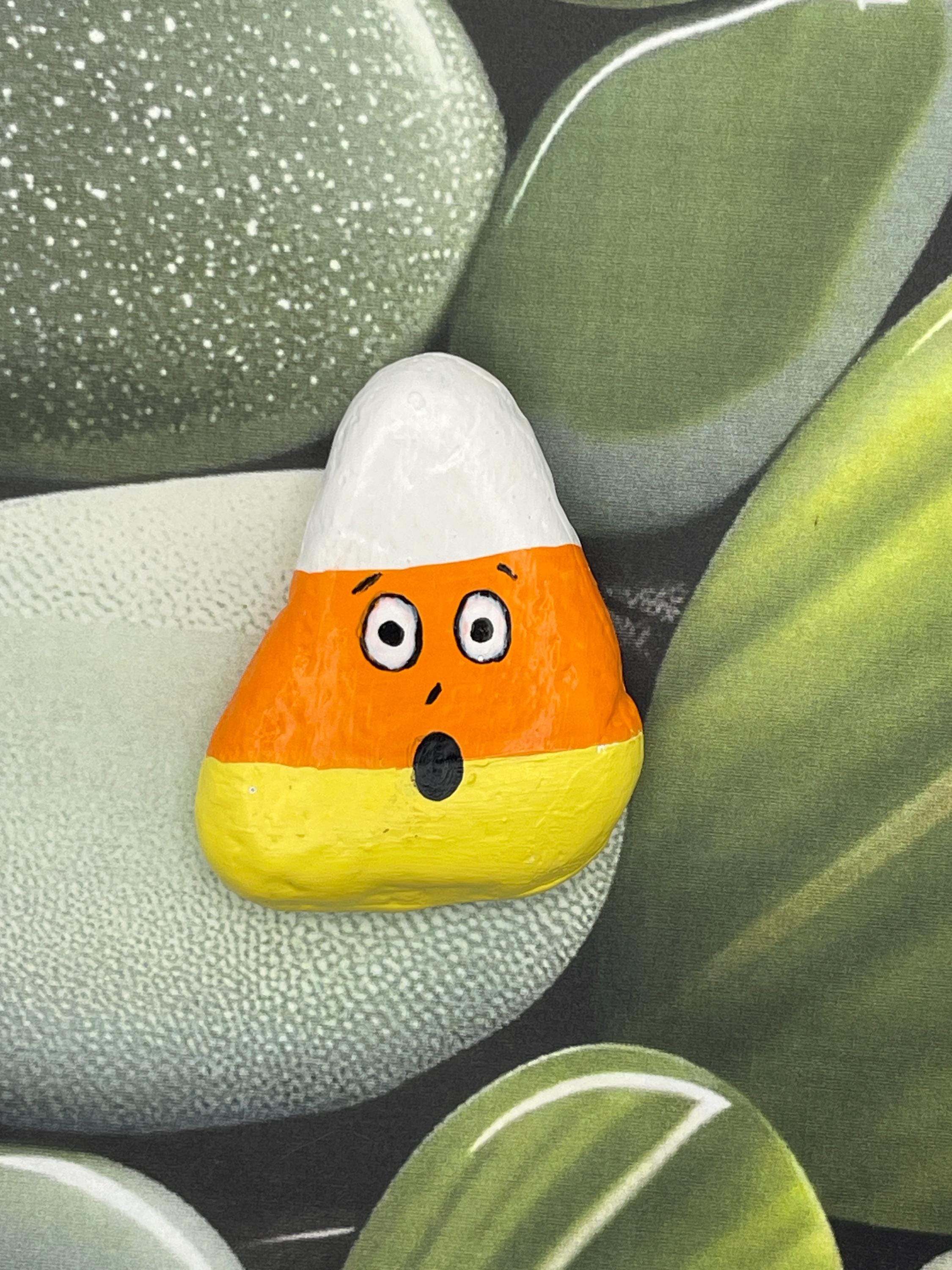 Cartoon Surprised Face Candy Corn, Hand Painted Halloween Rock ...