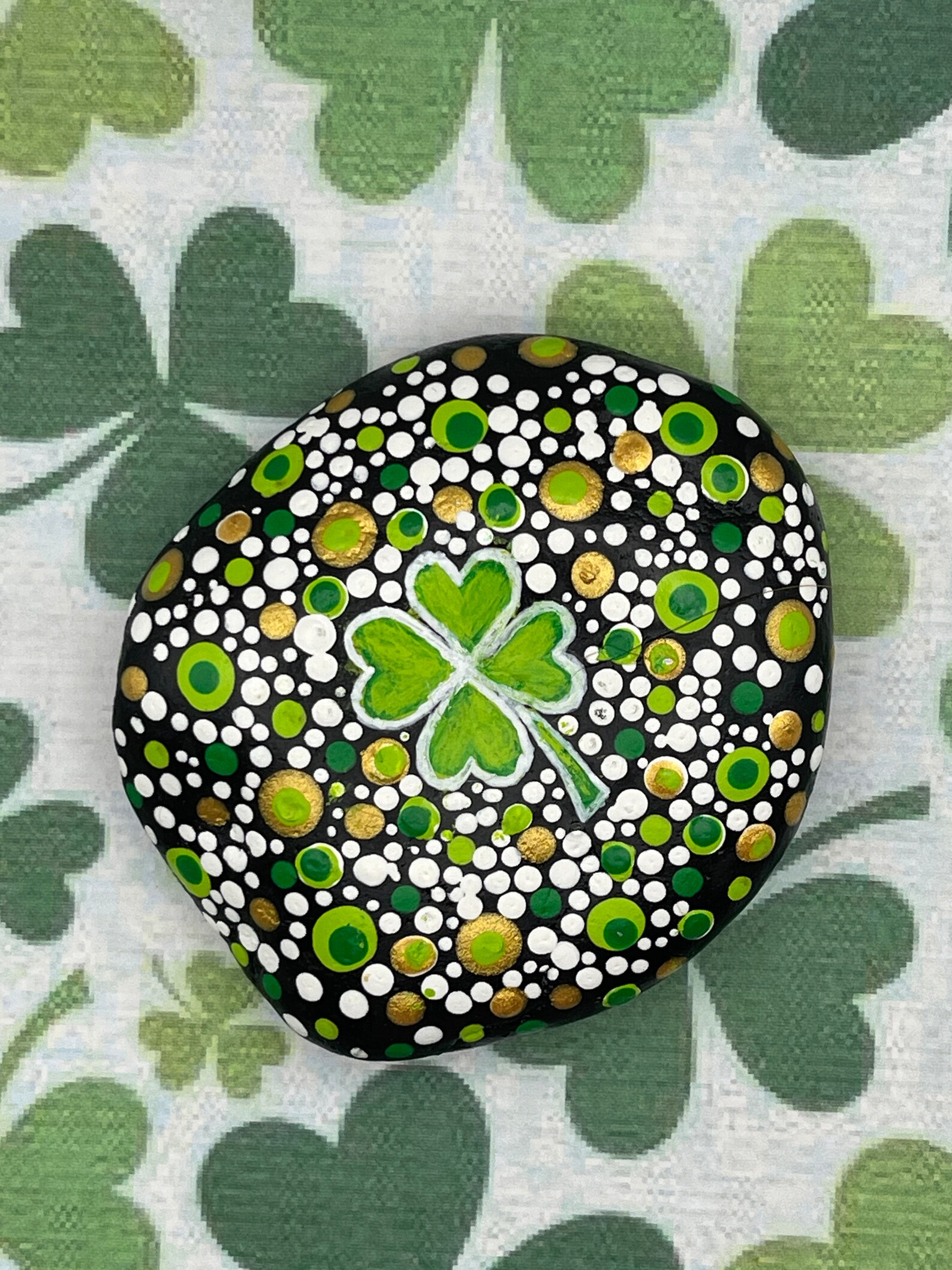 Green Gold and White Dot Art With Four Leaf Clover, St. Patrick's Day ...
