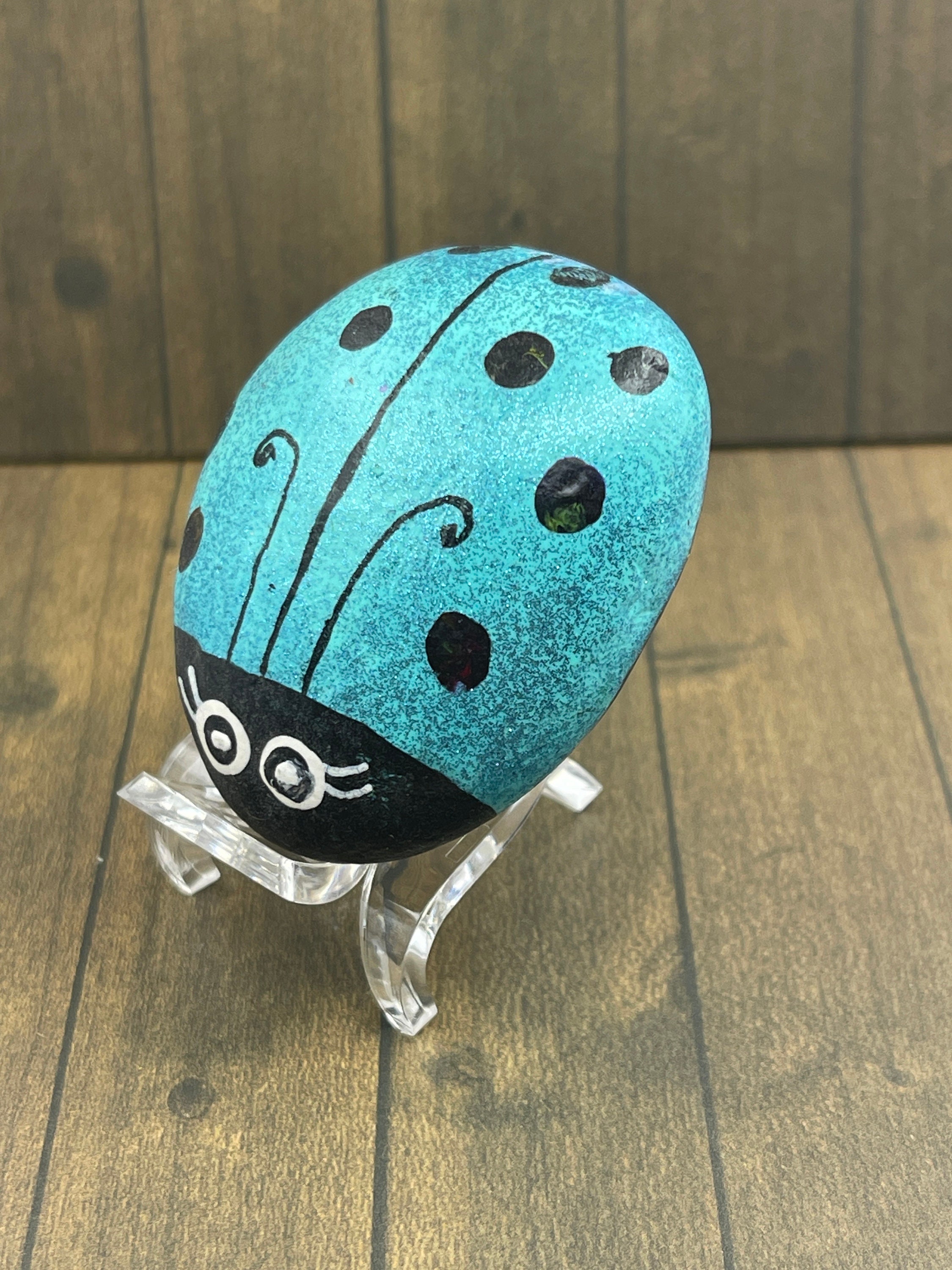 Cute Turquoise Glitter Ladybug, Cartoon Animal Art, Painted Rock, Stone ...