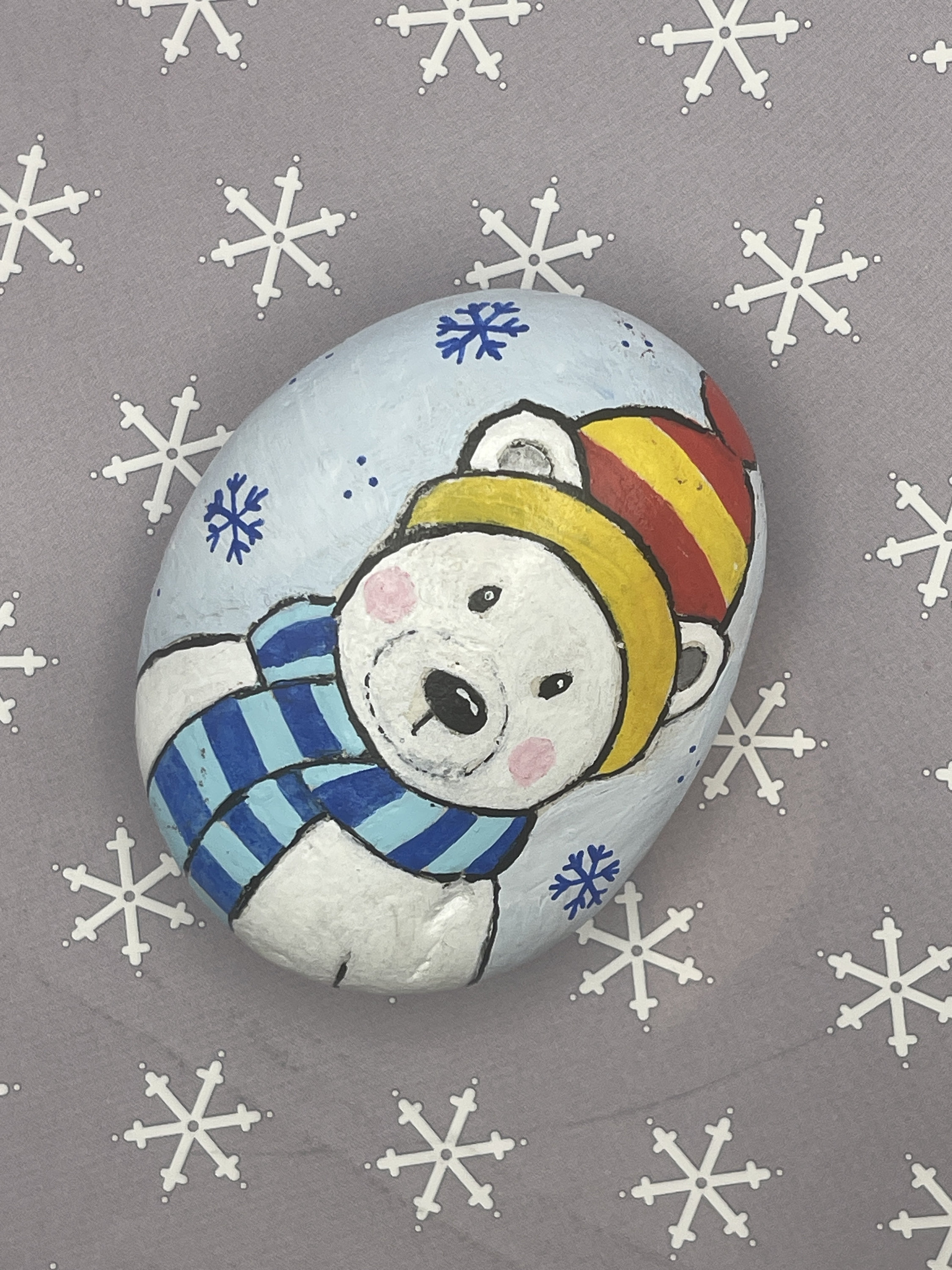 Polar Bear Wearing Scarf and Snow Hat, Christmas Gift, Winter Hand ...