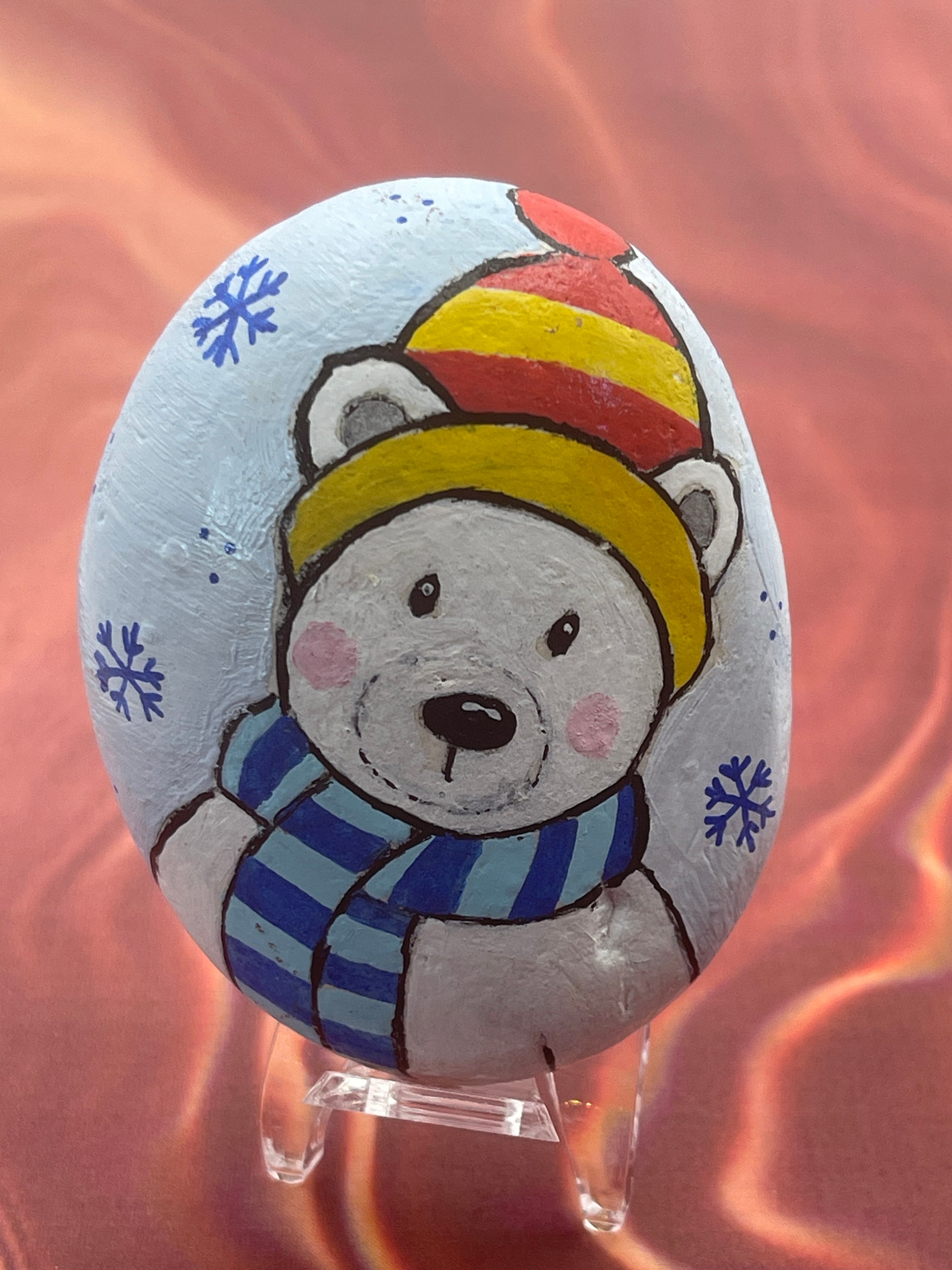 Polar Bear Wearing Scarf and Snow Hat, Christmas Gift, Winter Hand ...