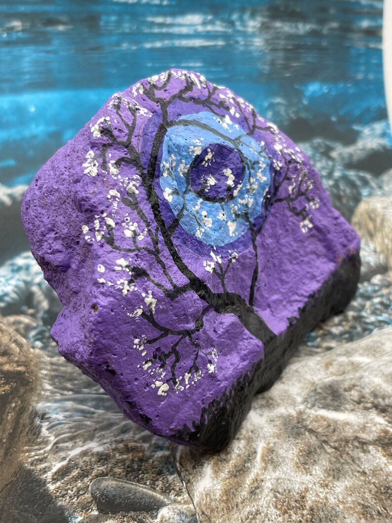 Silhouette Tree With Moon, Rock Painting, Stone Art - Etsy
