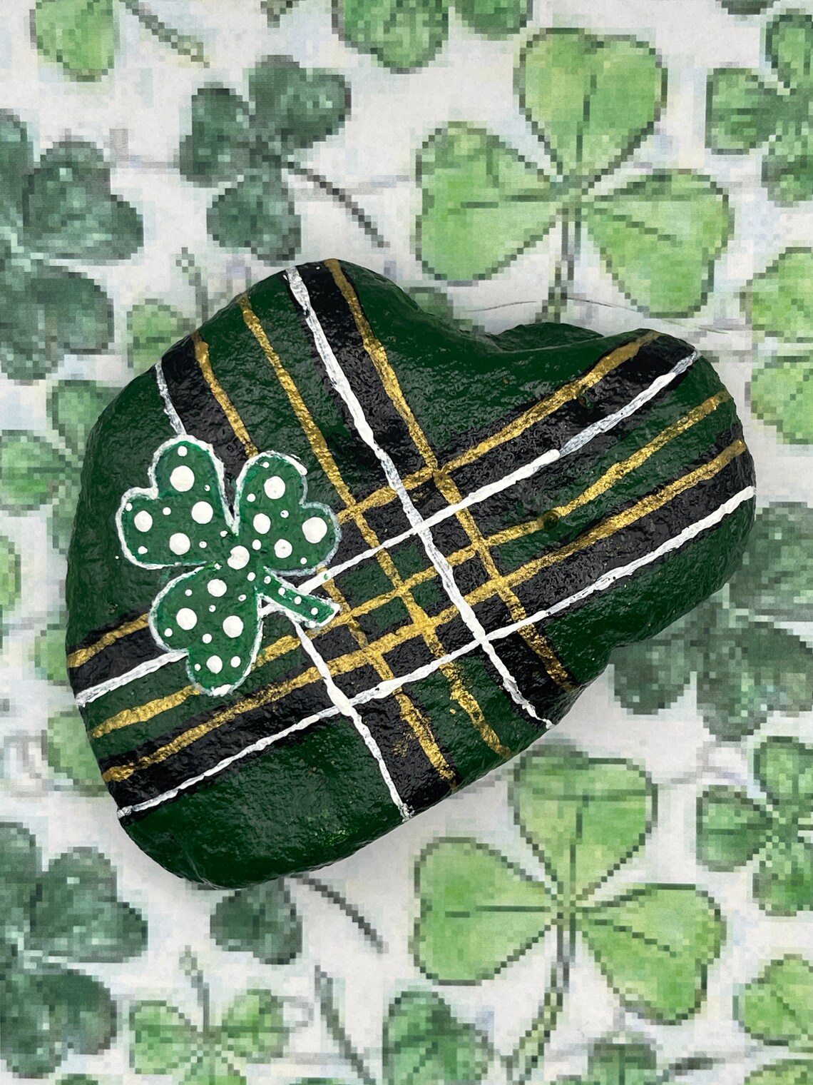 Shamrock on Green Plaid, Two Sided, St. Patrick's Day Decor, Painted ...