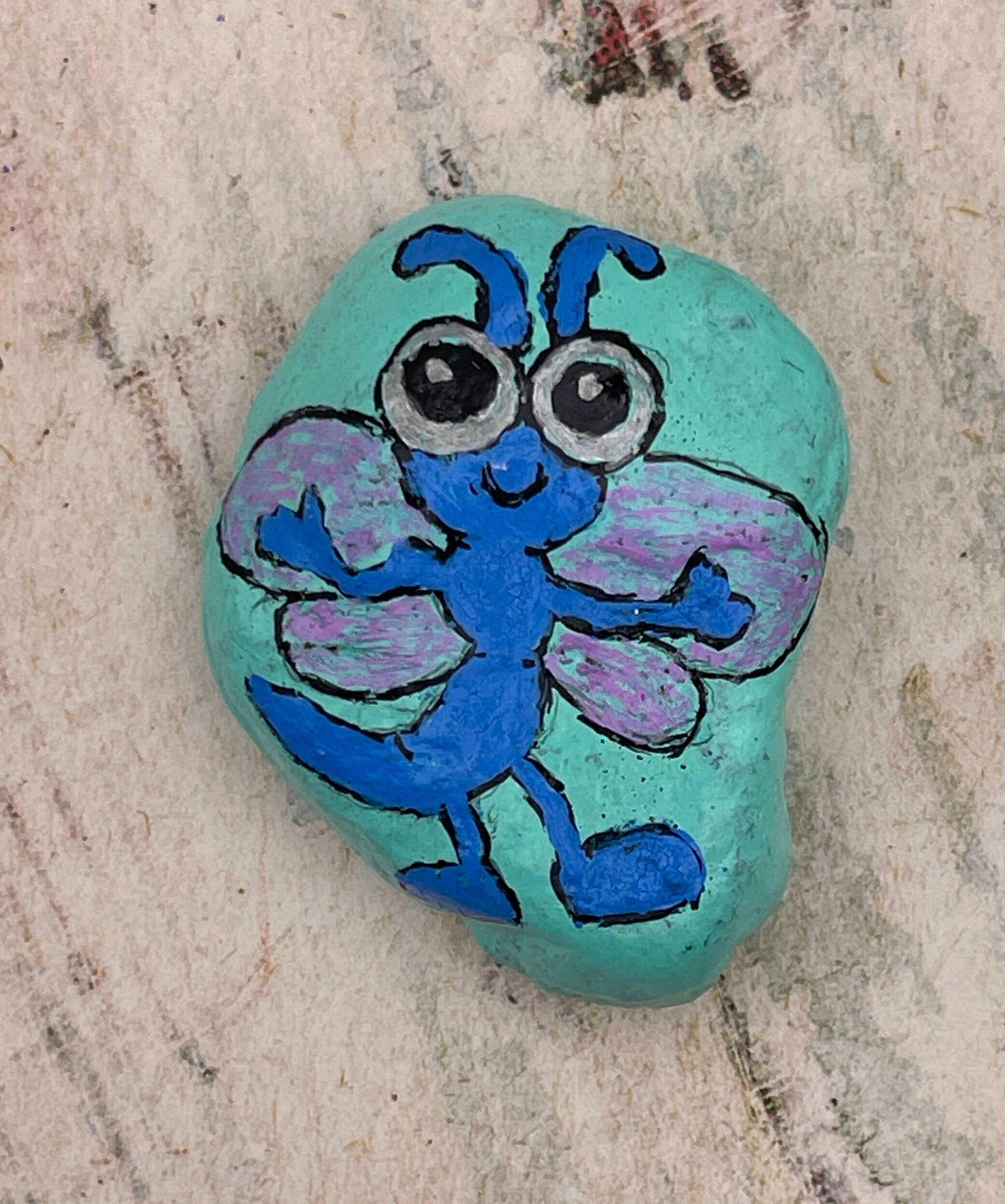 Whimsical Cartoon Dragonfly, Animal Art, Painted Rock, Stone Painting ...