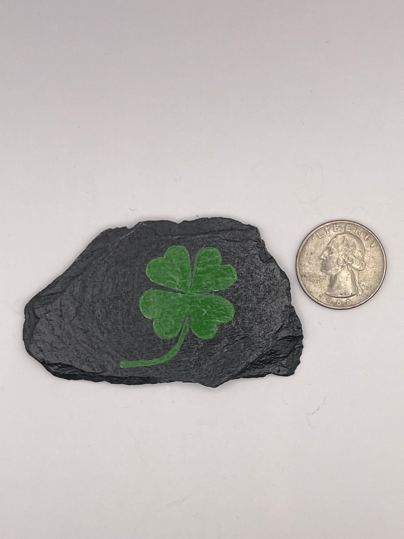 Four Leaf Clover Natural Slate Stone, St. Patrick's Day Decor, Painted ...