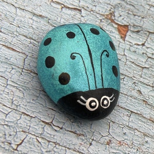 Cute Turquoise Glitter Ladybug, Cartoon Animal Art, Painted Rock, Stone ...