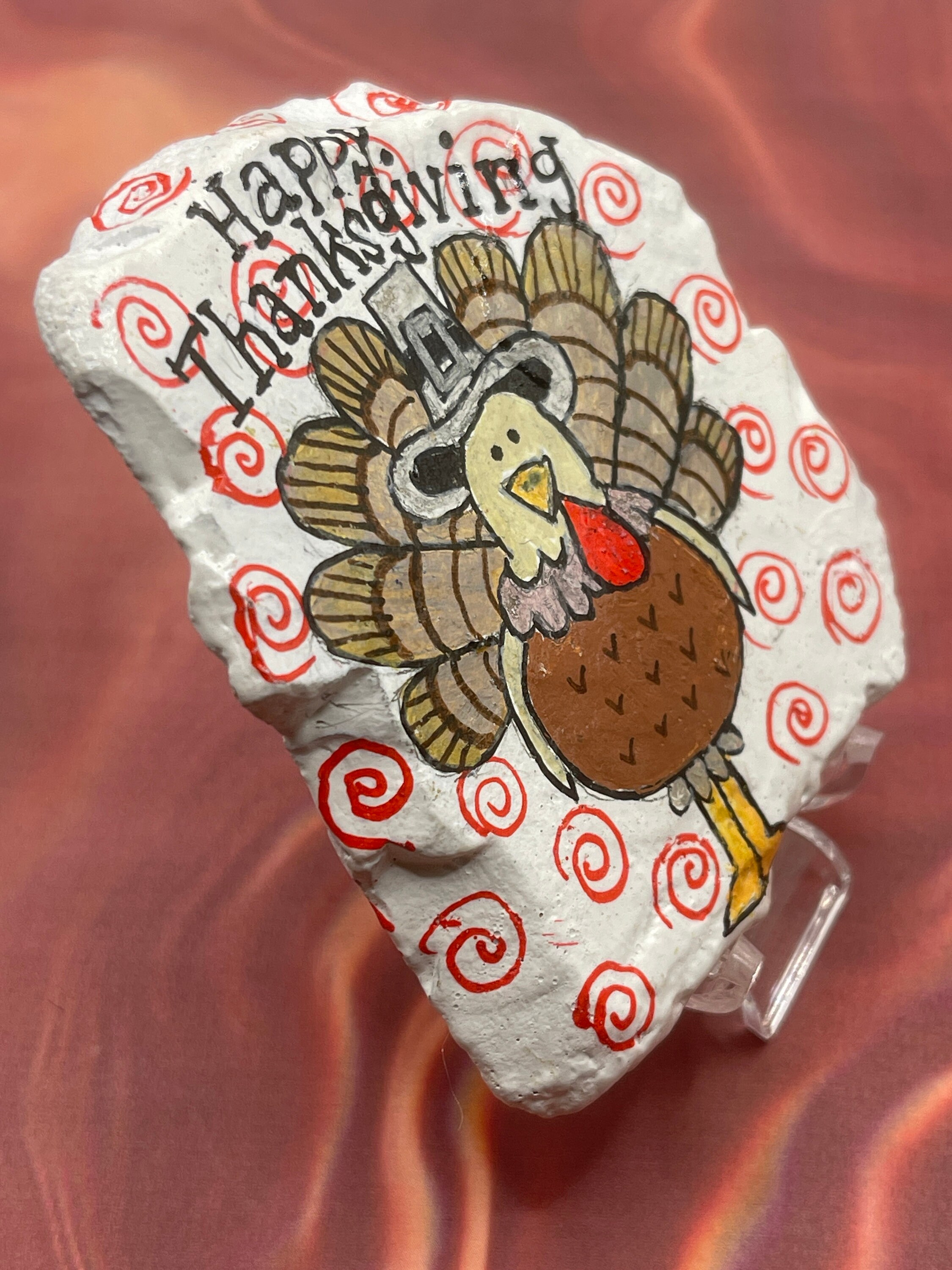 Happy Thanksgiving Turkey Pilgrim, Fall Decoration, Hand Painted Rock ...