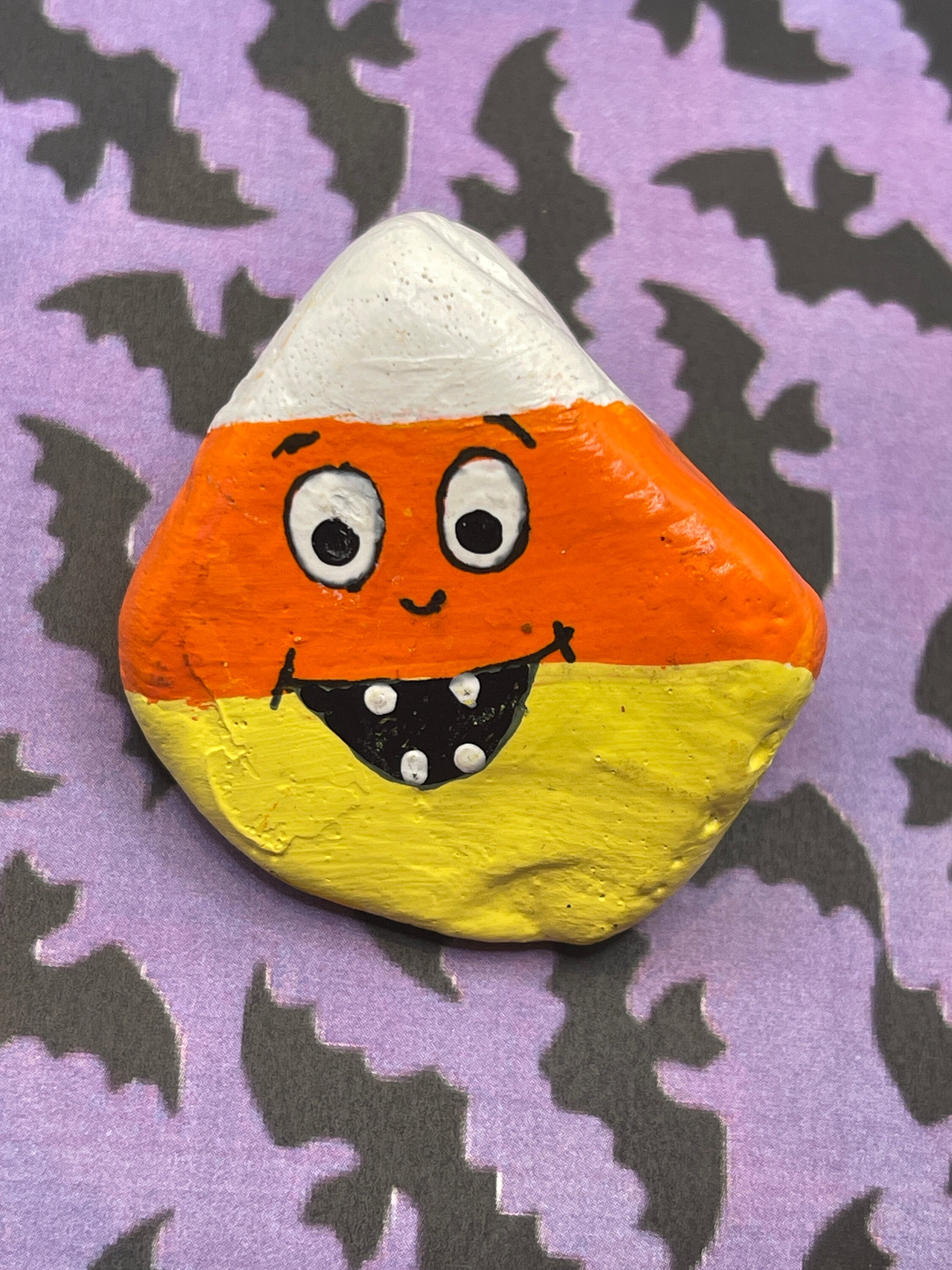 Cartoon Smiling Teeth Face Candy Corn, Hand Painted Rock, Fall Art ...