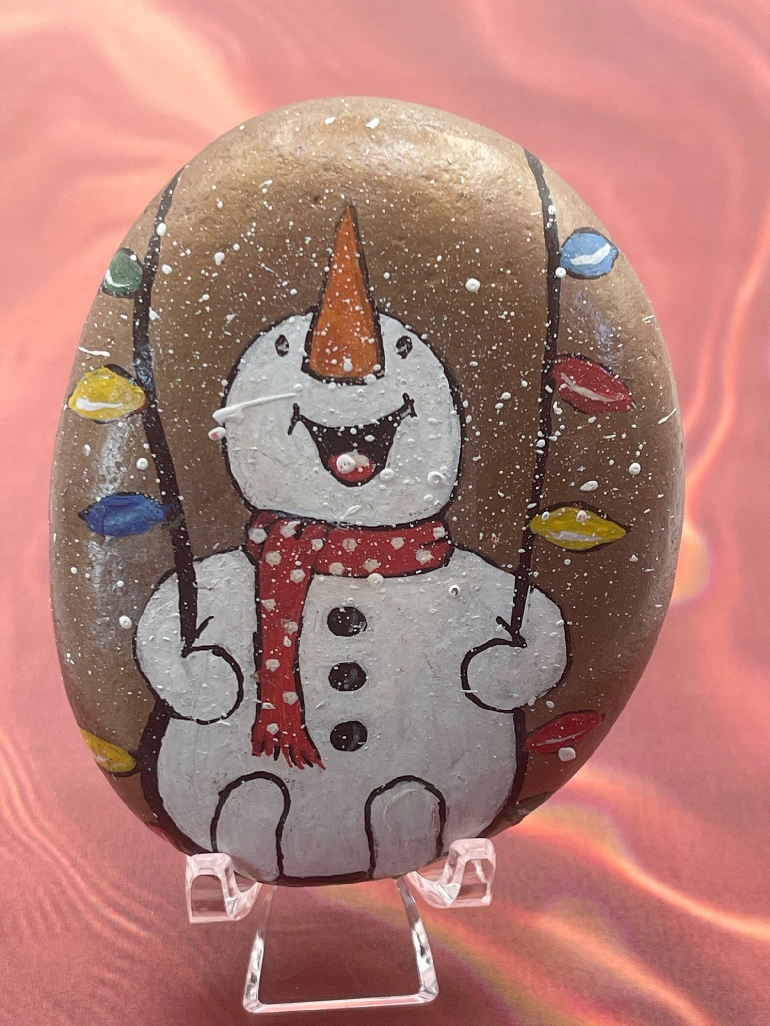 Whimsical Snowman on Christmas Light Swing in Snowfall, Christmas Gift ...