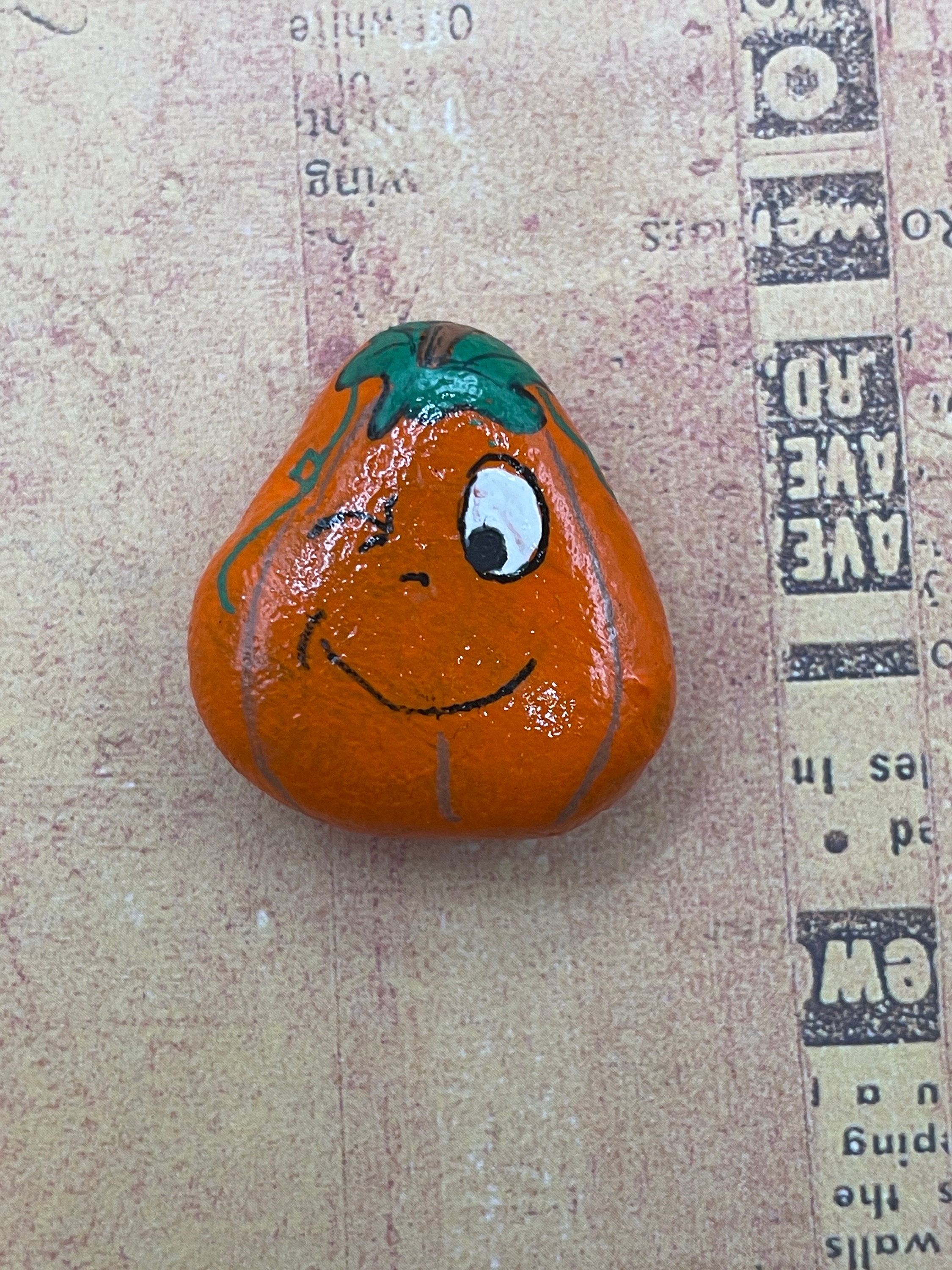 Whimsical Winking Orange Pumpkin, Hand Painted Rock, Fall Art ...