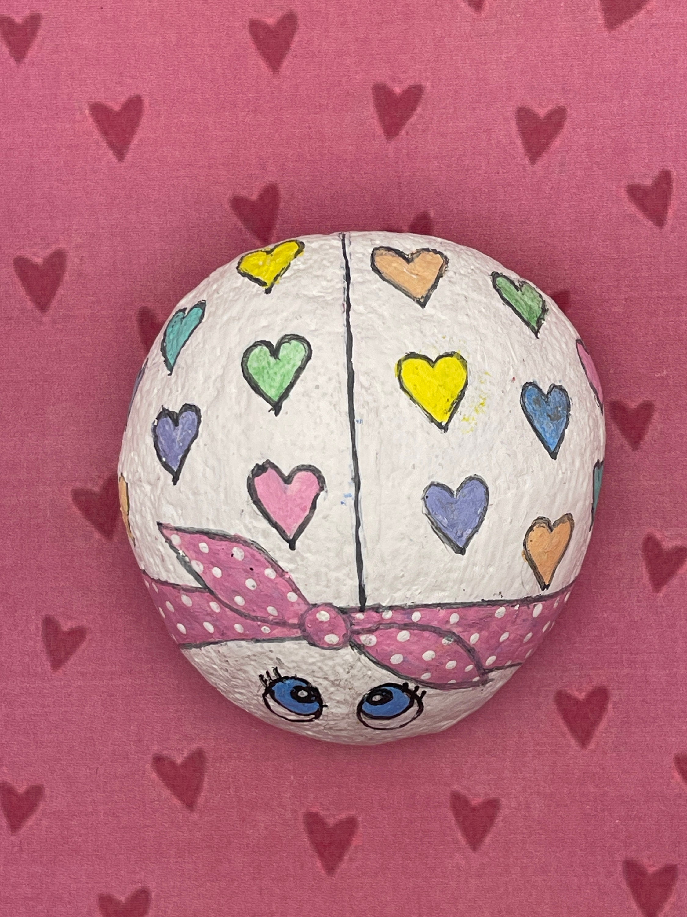 Pink Bandana Bug With Pastel Hearts, Valentine Gift, Painted Rock ...