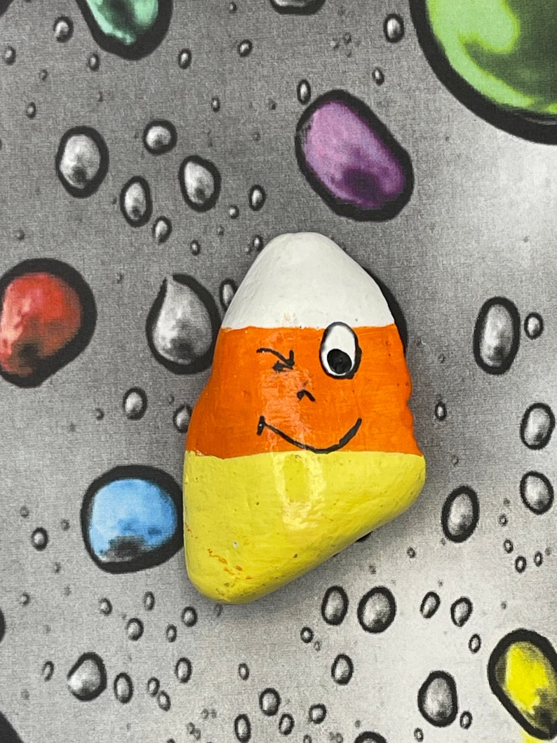Cartoon Winking Candy Corn Hand Painted Rock, Halloween Rock Art, Cute ...