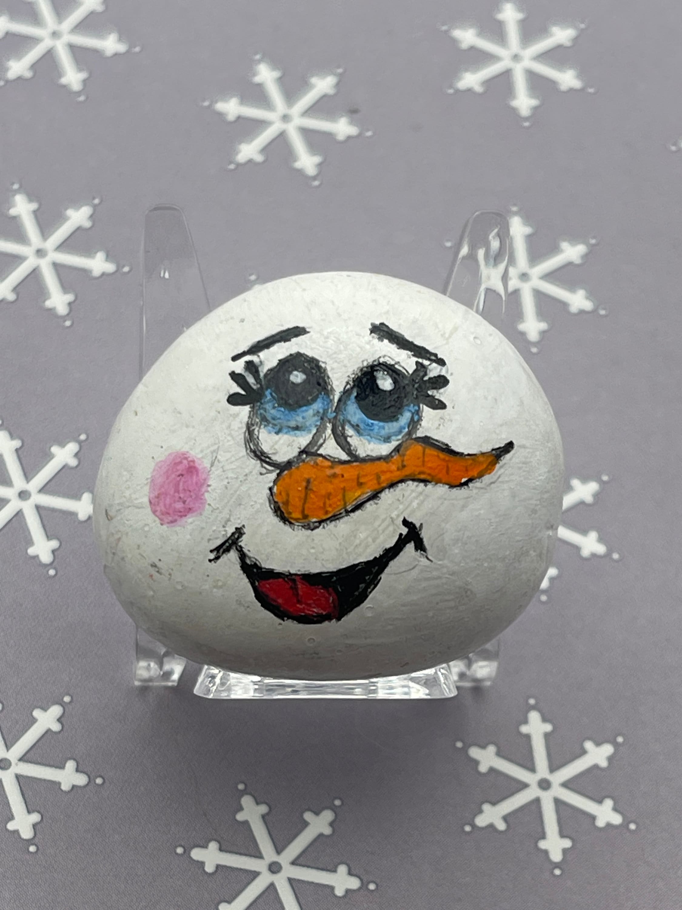 Whimsical Smiling Snowman Head, Winter Painted Rock, Pebble Art ...
