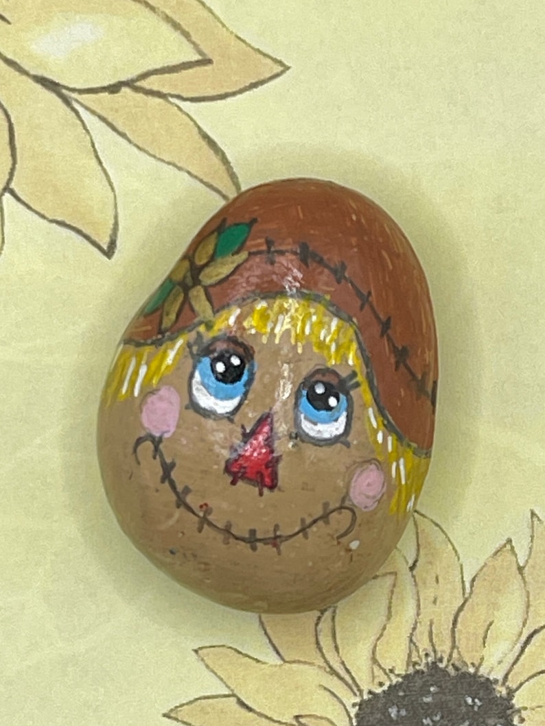 Cute Scarecrow, Fall Decor, Thanksgiving Art, Hand Painted Rock, Pebble ...