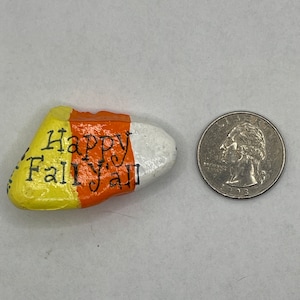 Cartoon Face Winking Candy Corn, Hand Painted Rock, Fall Art, Halloween ...