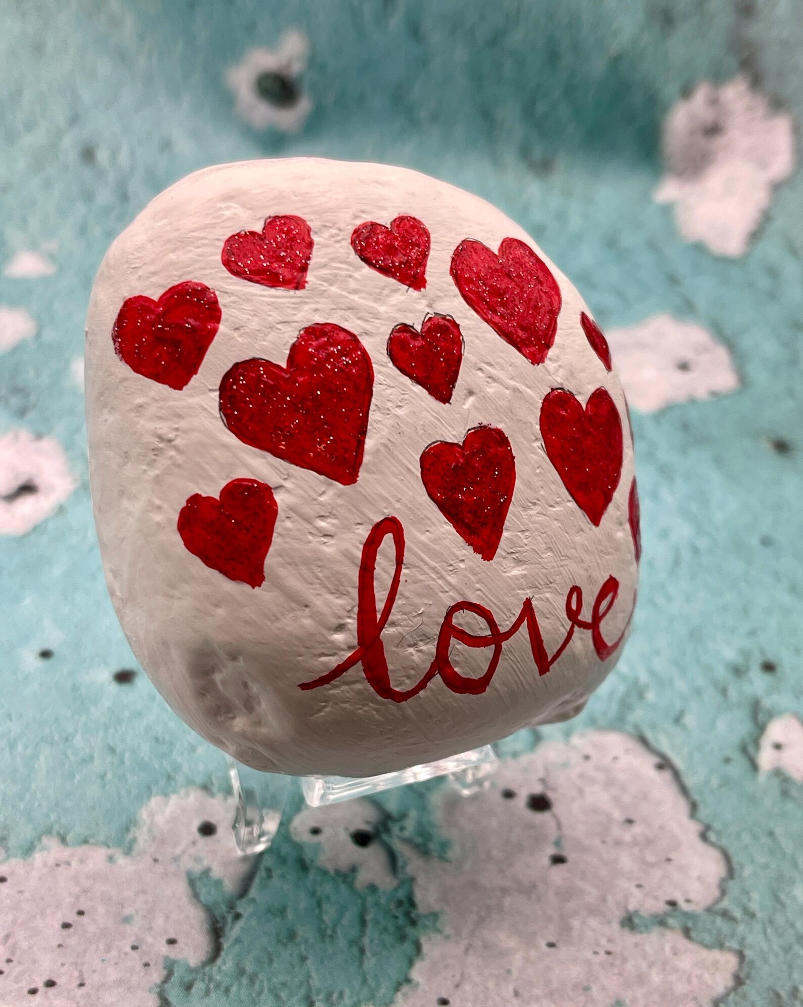 Love Stone With Glitter Red Heart Design, Unique Valentine Gift ...