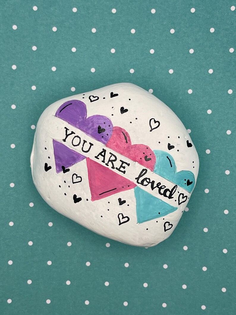 You Are Loved Overlapping Hearts, Unique Valentine Gift, Painted Rock ...