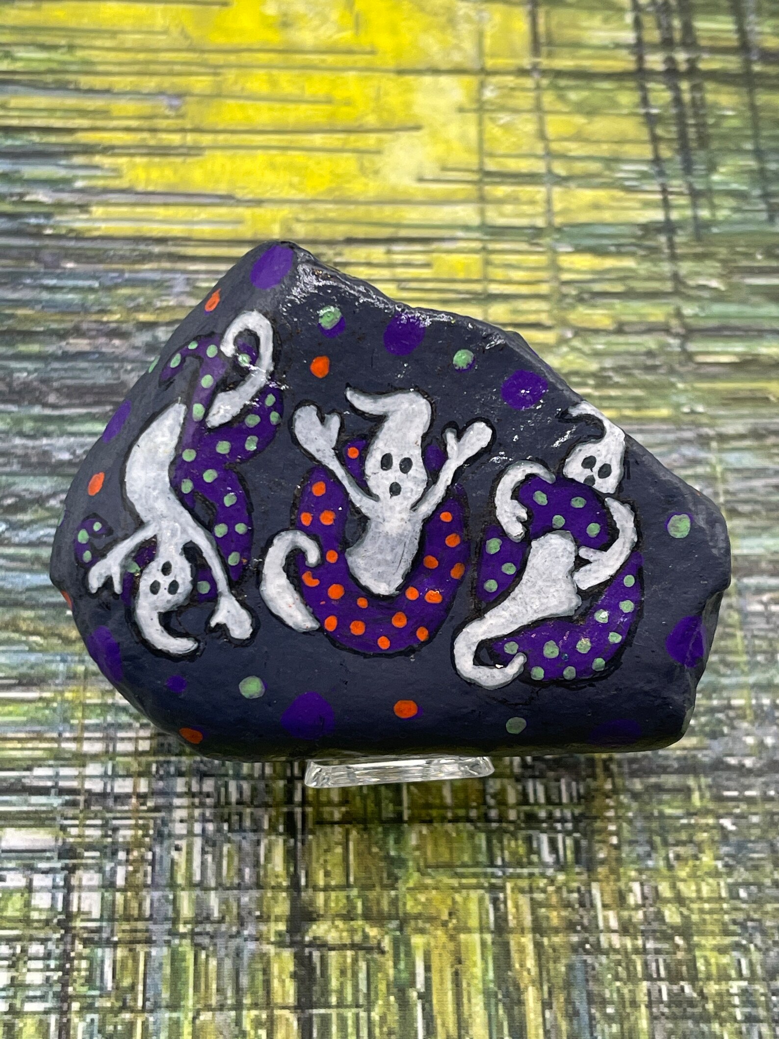 Hand Painted "boo" Rock With Whimsical Ghosts, Cute Halloween Painted ...