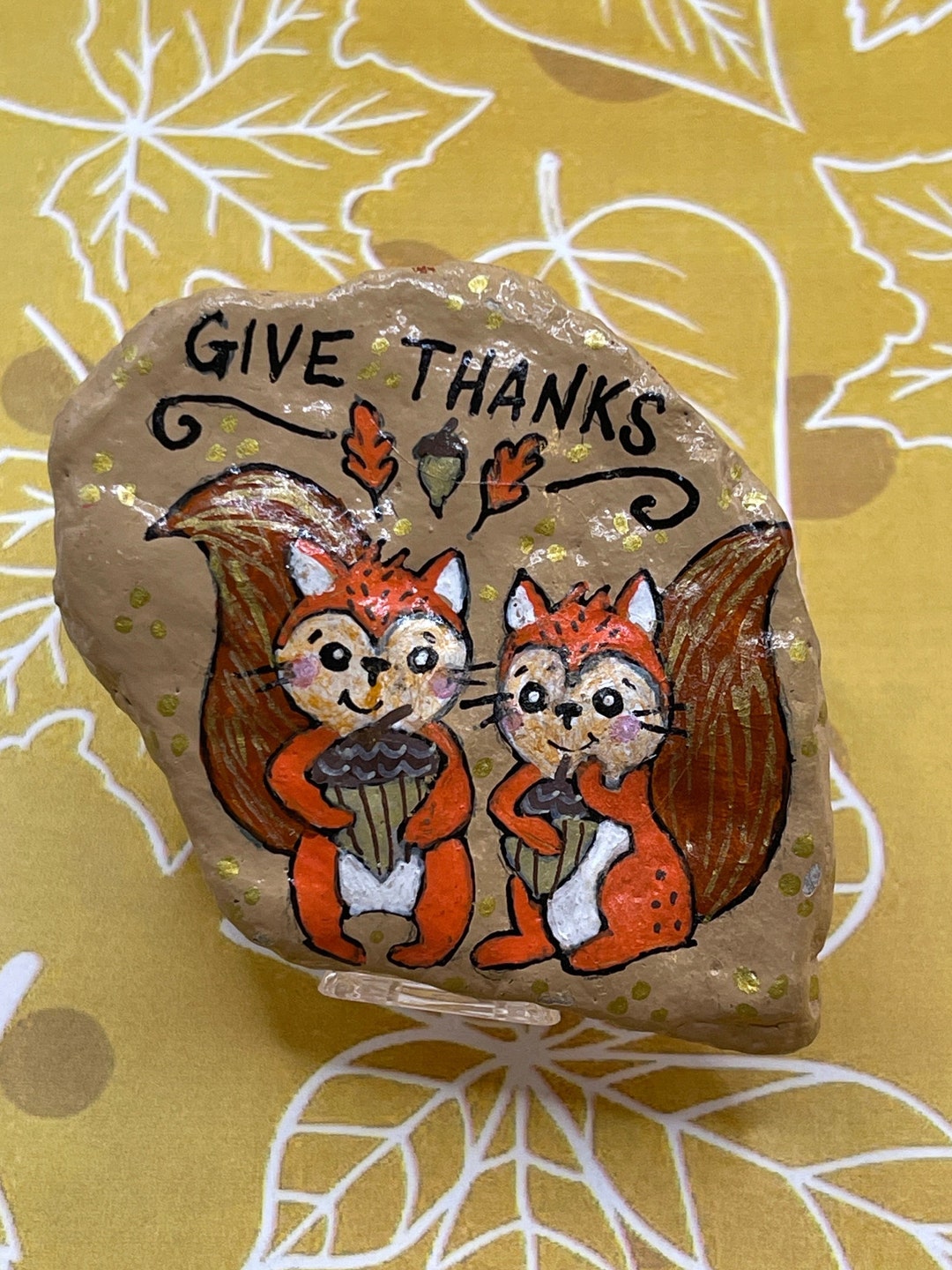 Give Thanks Squirrels, Fall Harvest Autumn Decoration, Hand Painted ...