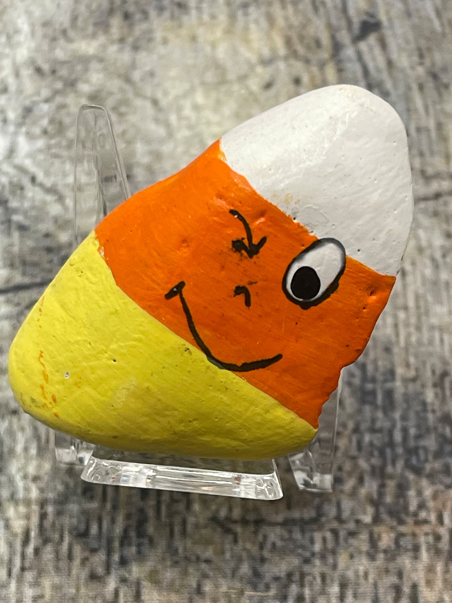 Cartoon Face Winking Candy Corn, Hand Painted Rock, Fall Art, Halloween ...