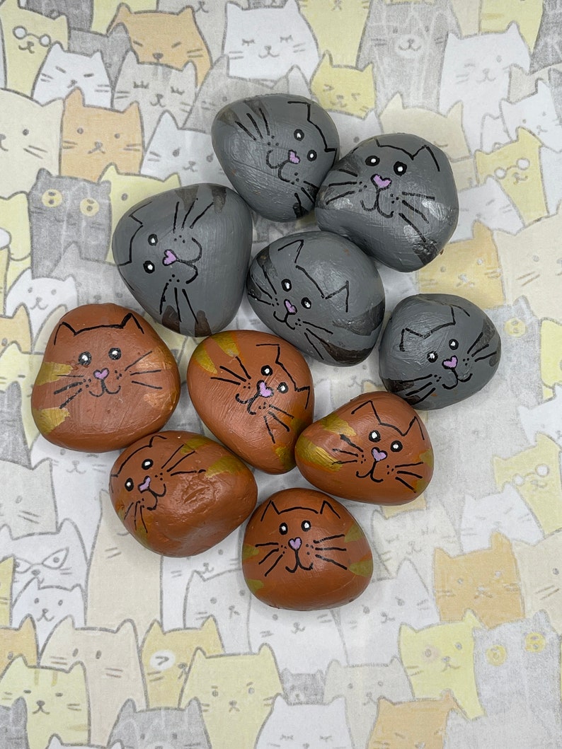 Cat Tic Tac Toe Painted Pebble Board Game, Kids Gift Set, Travel Game ...